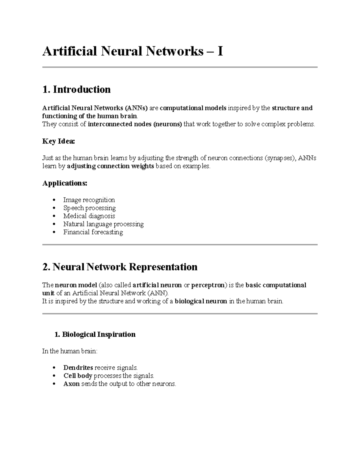 Artificial Neural Networks I: Introduction and Key Concepts - Studocu