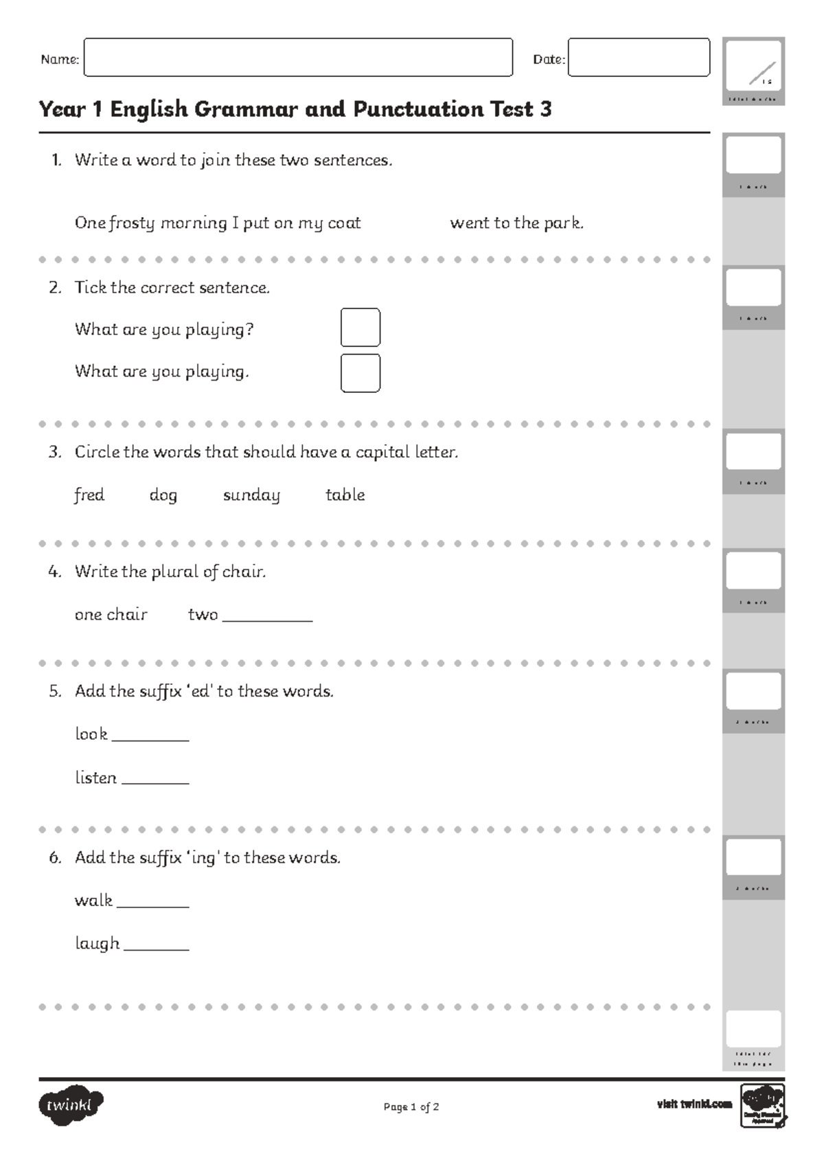 Year 1 English Grammar & Punctuation Test 3 (T-pa-917) - Studocu
