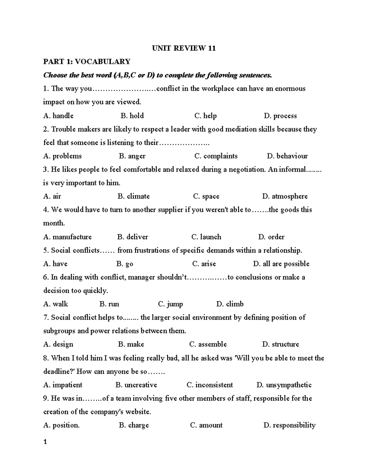 UNIT 11 Review - Vocabulary, Grammar & Writing Exercises (ta2) - Studocu