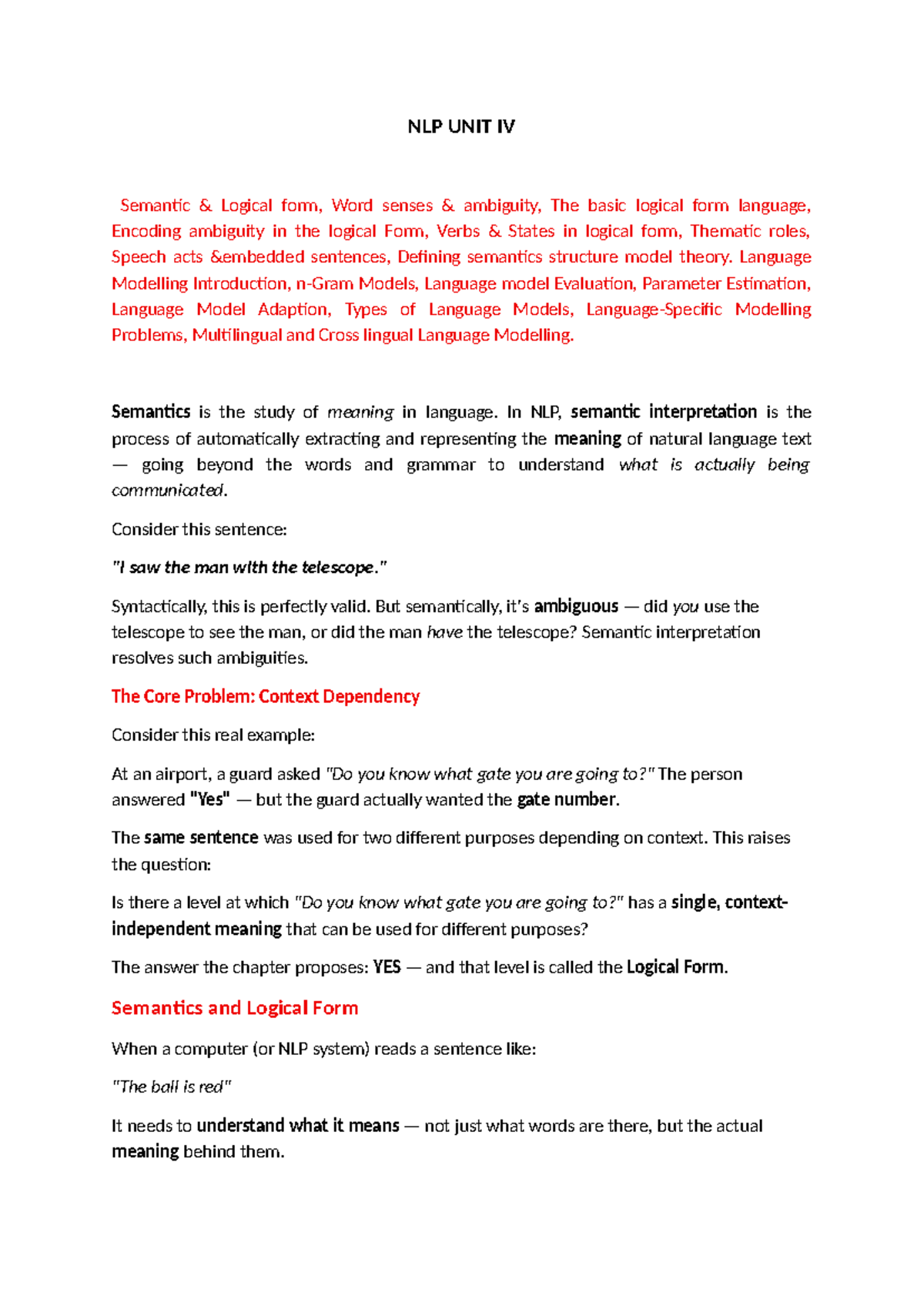 NLP UNIT IV: Semantic Interpretation & Logical Form Analysis - Studocu