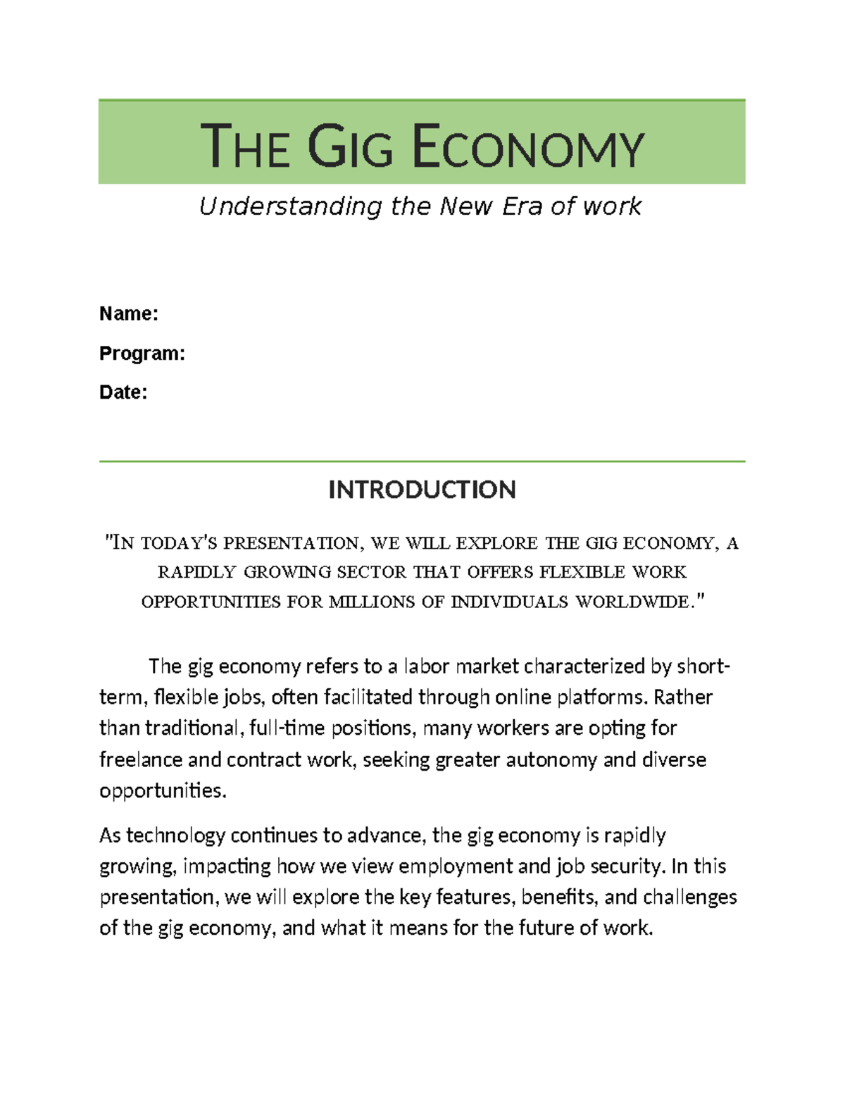 Gig economy insights: Understanding the future of flexible work - Studocu