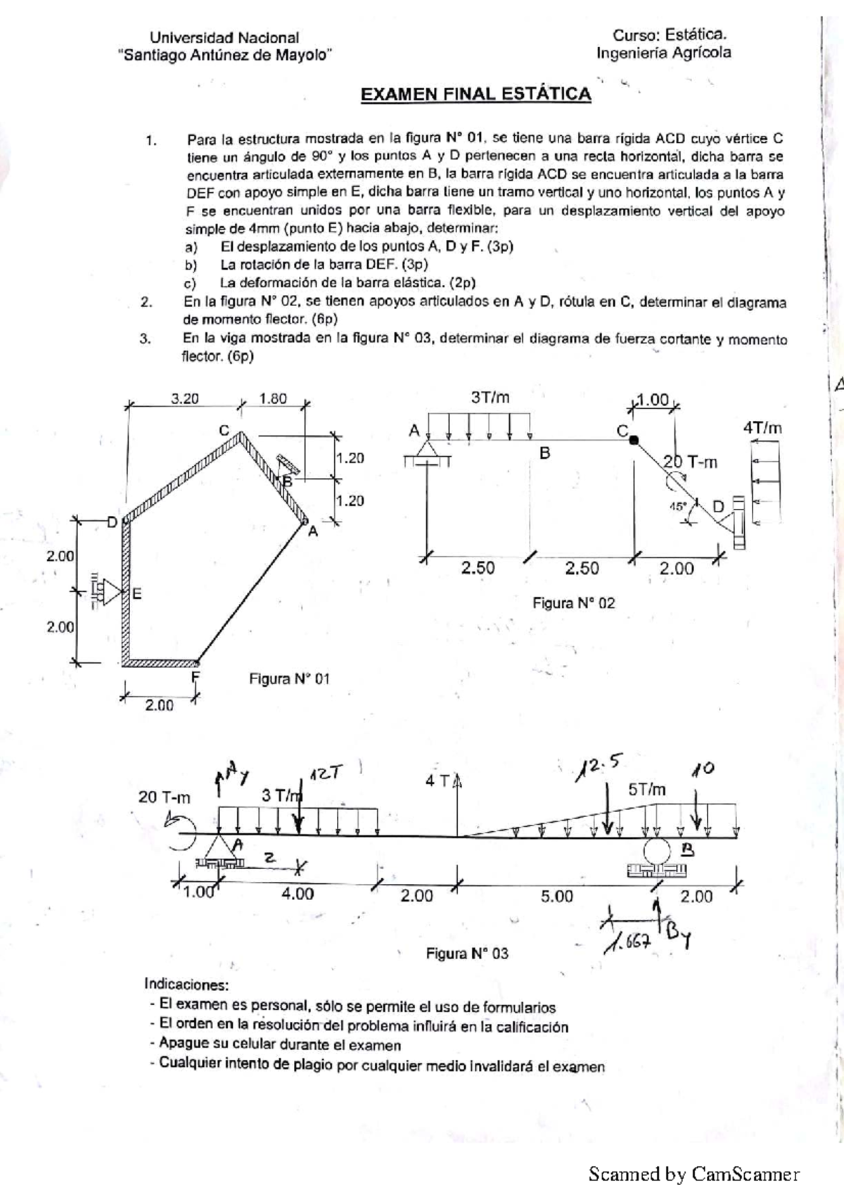Solucionario Examen Final ESTATICA 1 - Universidad Nacional Antunez ...
