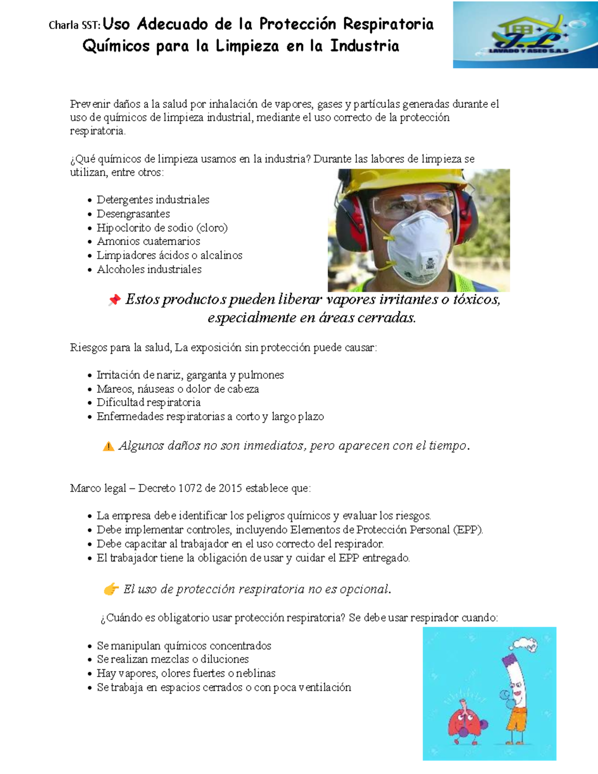 Charla SST: Uso Adecuado de Protección Respiratoria en Químicos - Studocu