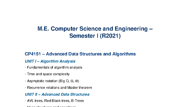 M.E. CSE Sem I Detailed Syllabus (R2021) - CP4151, CP4152, CP4154 ...