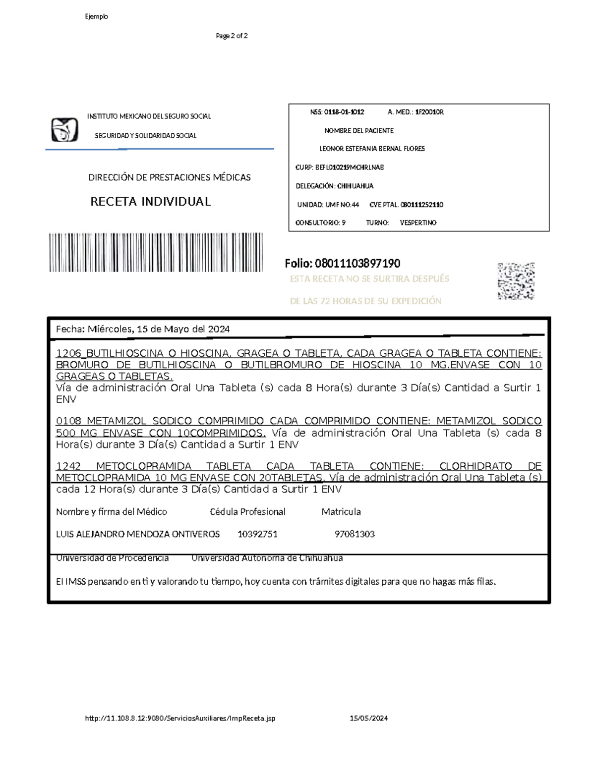 Receta Médica IMSS - Ejemplo de Formato y Detalles de Medicamento - Studocu