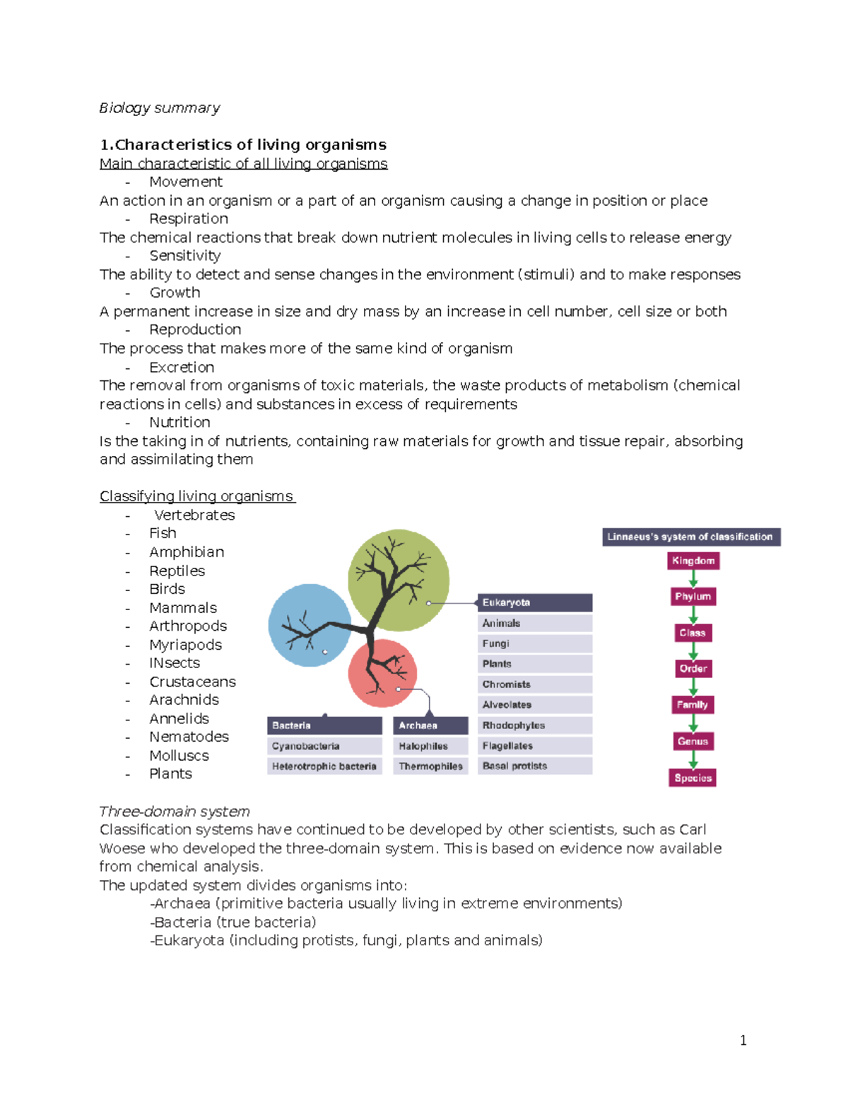 Igcse biology summary - Biology summary 1 of living organisms Main ...