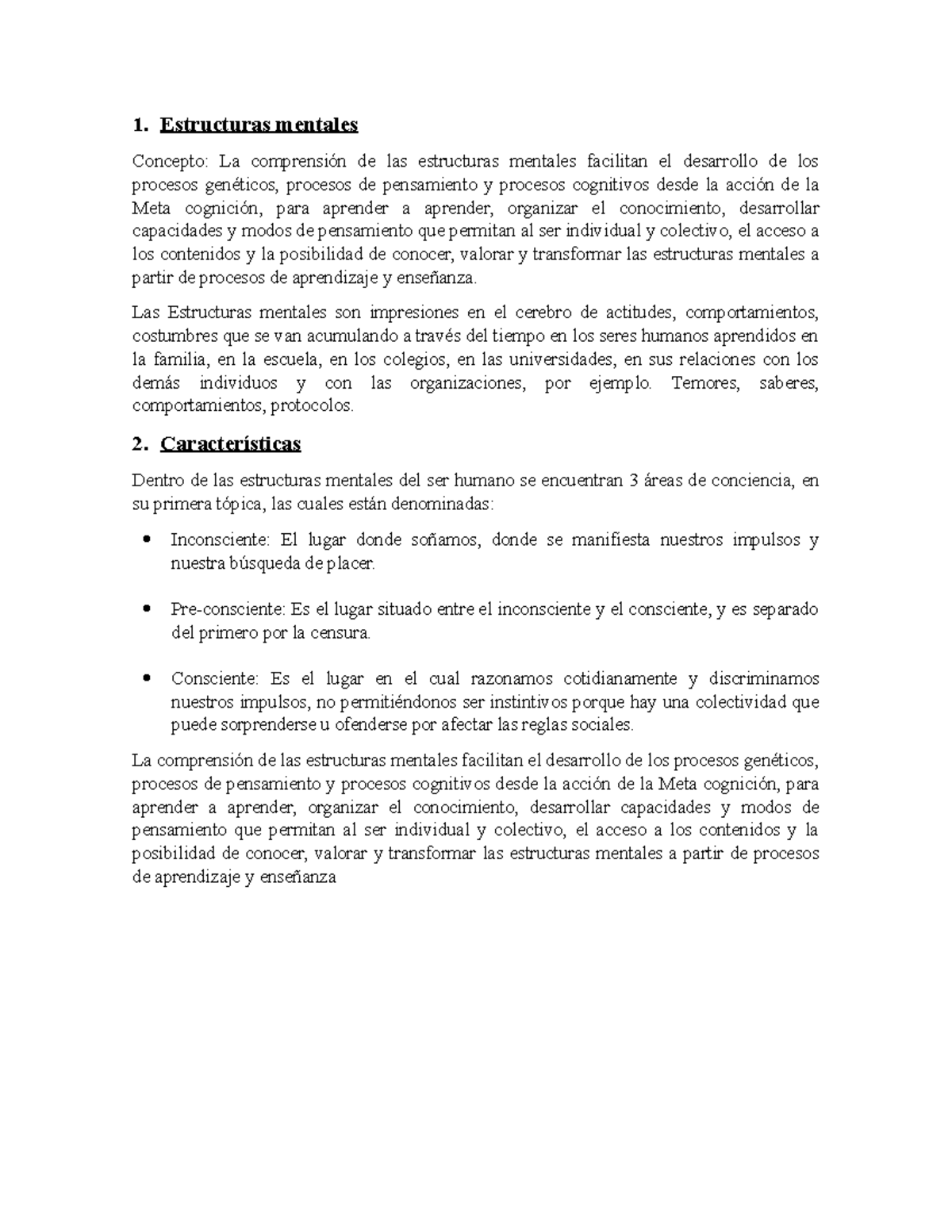 Estructuras Mentales: Comprensión y Formación en el Aprendizaje - Studocu