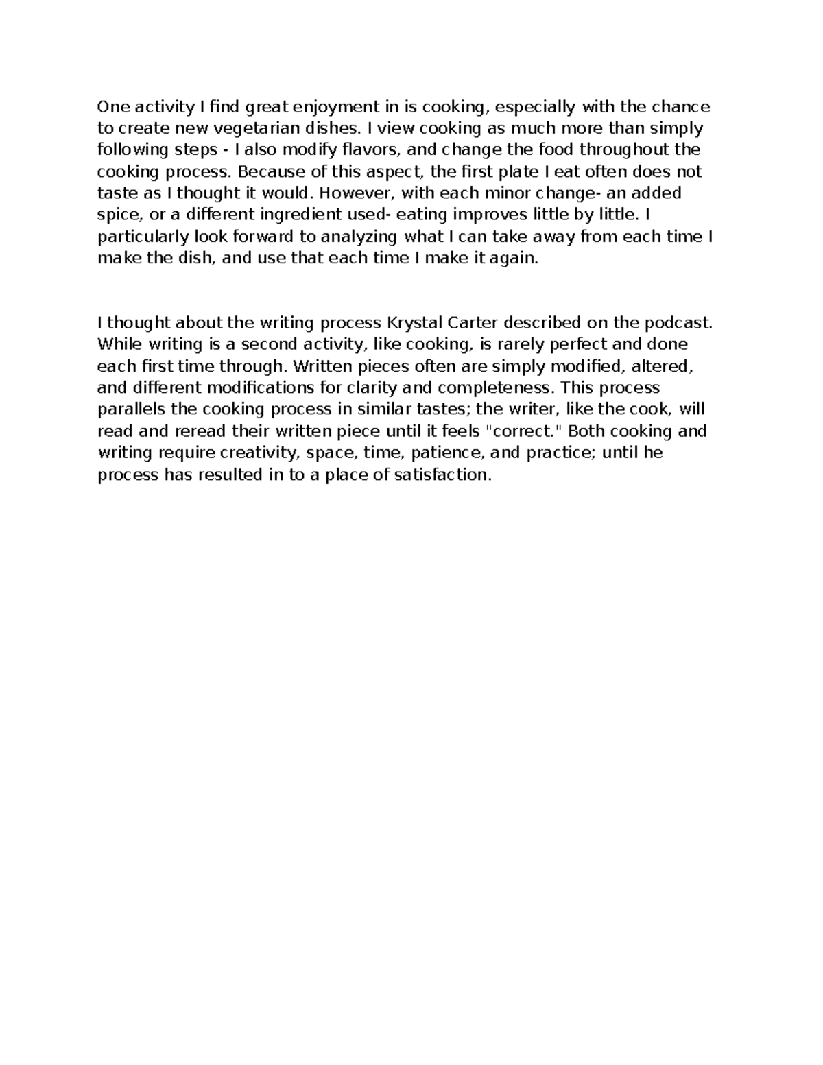 Writing Week 3: Cooking and Creativity in Culinary Arts - Studocu