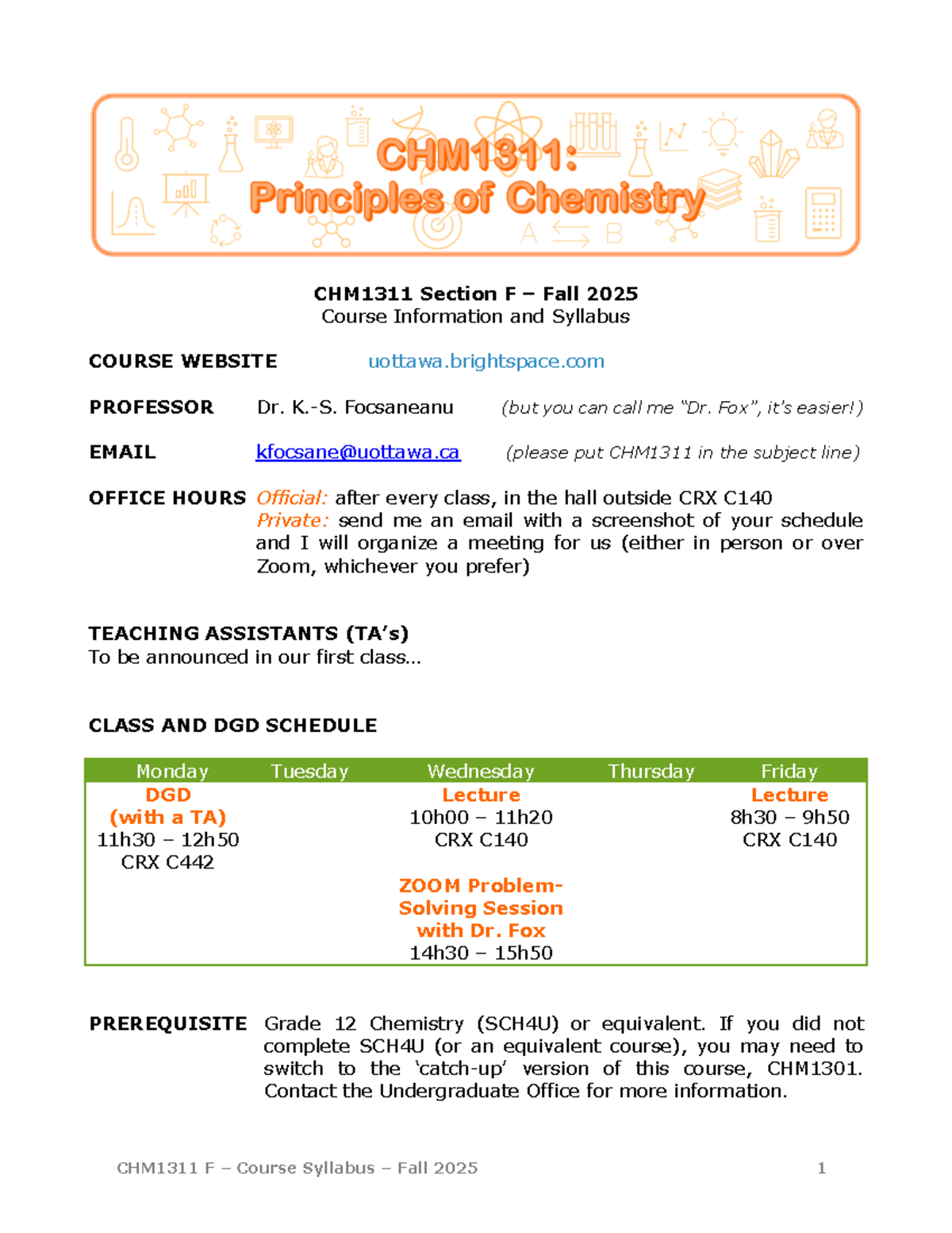 CHM1311 F Fall 2025 Course Syllabus and Important Information - Studocu