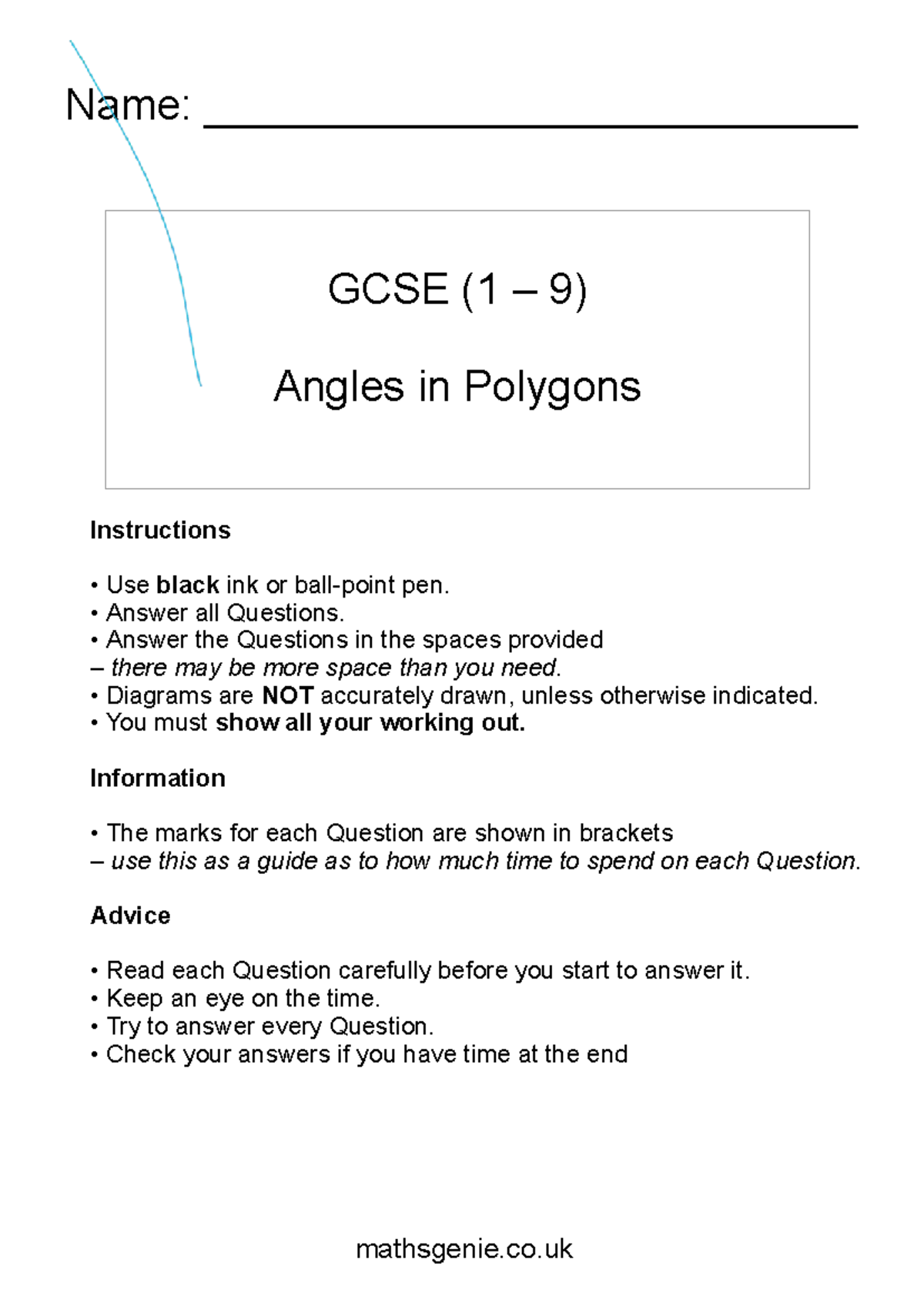 GCSE (1 9) Angles in Polygons - Homework Questions and Solutions - Studocu