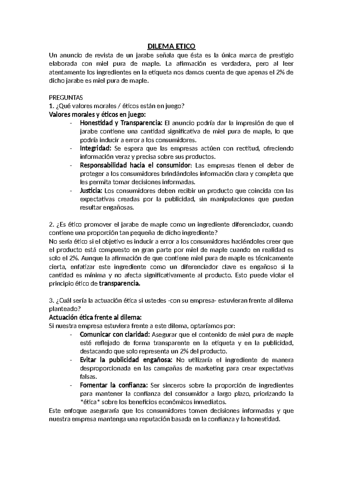 Dilema Etico - Buen trabaji - DILEMA ETICO Un anuncio de revista de un ...