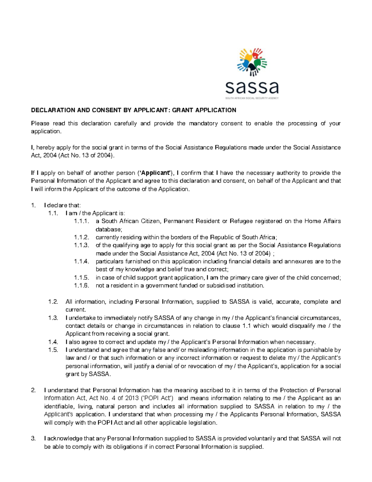 Grant Application Declaration and Consent Form - Studocu