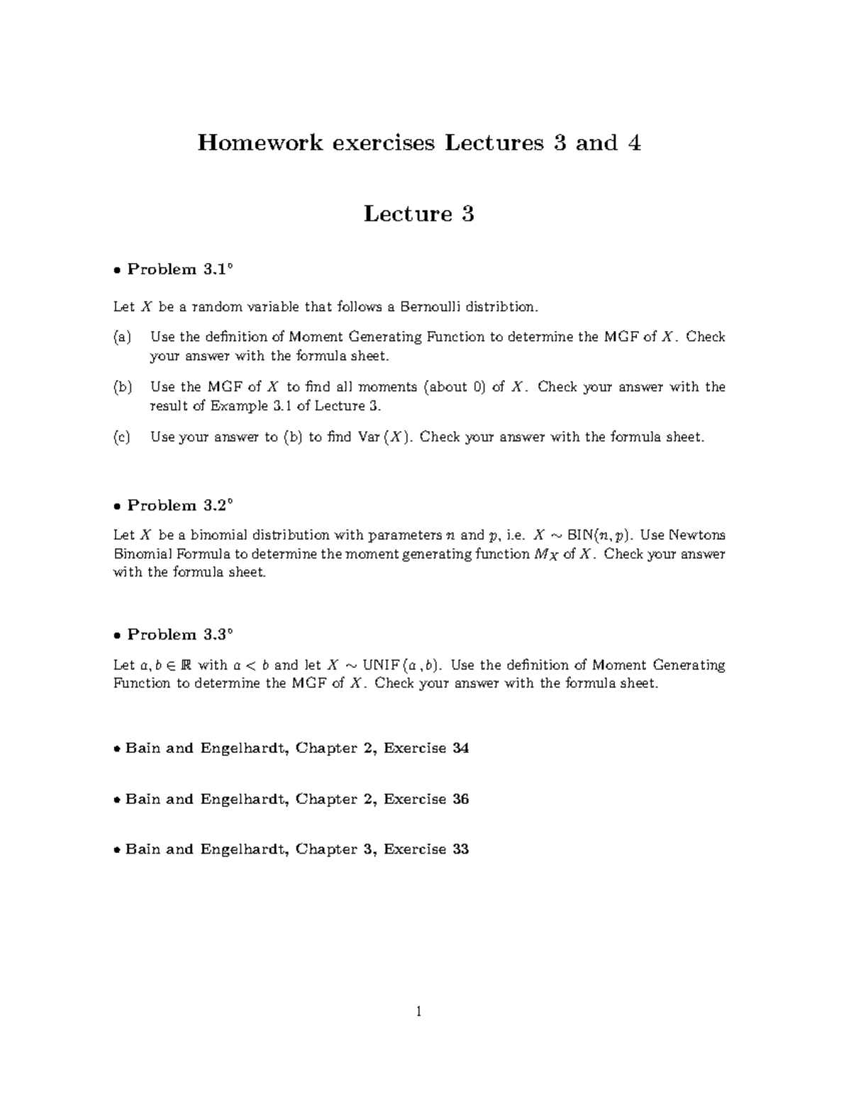 Homework Problems for Lectures 3 & 4 - Statistics Concepts - Studeersnel