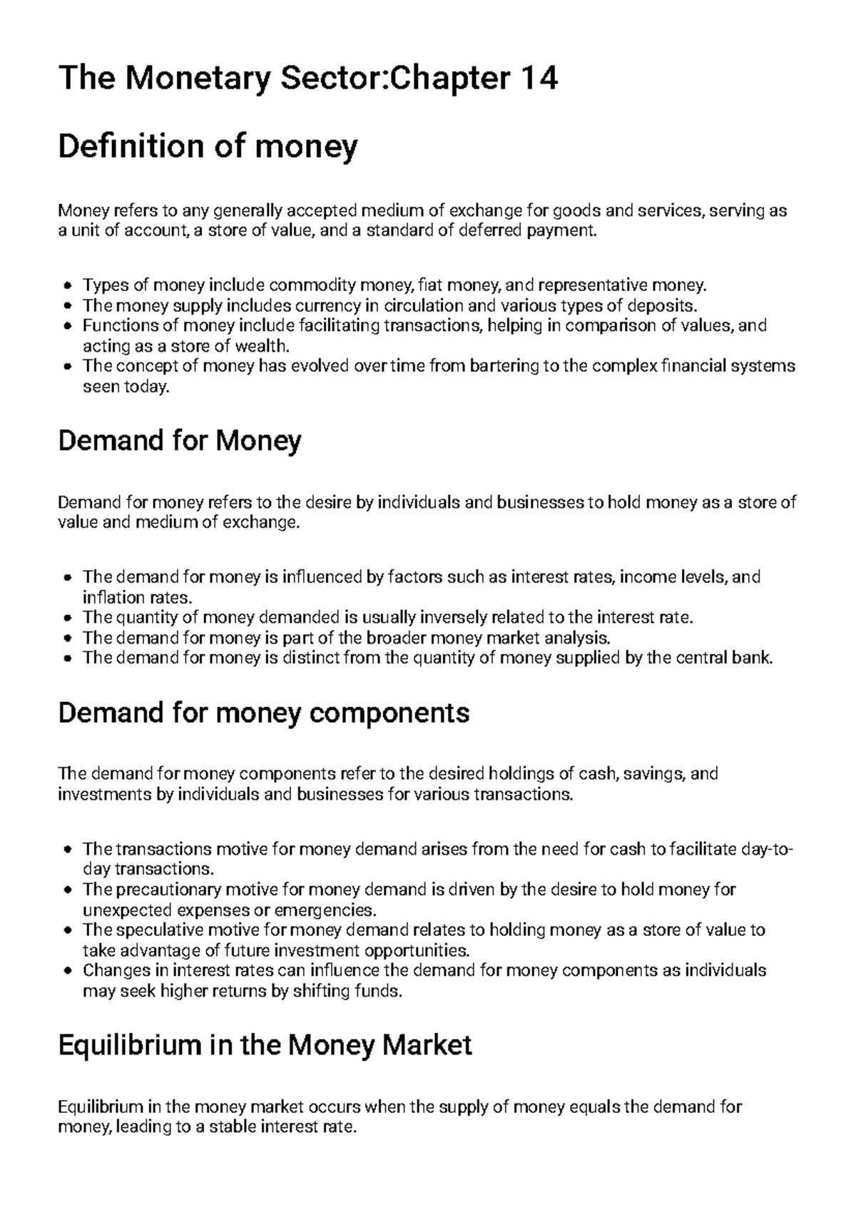 Macroeconomics 151 - Chapter 14 Study Guide: The Monetary Sector - Studocu