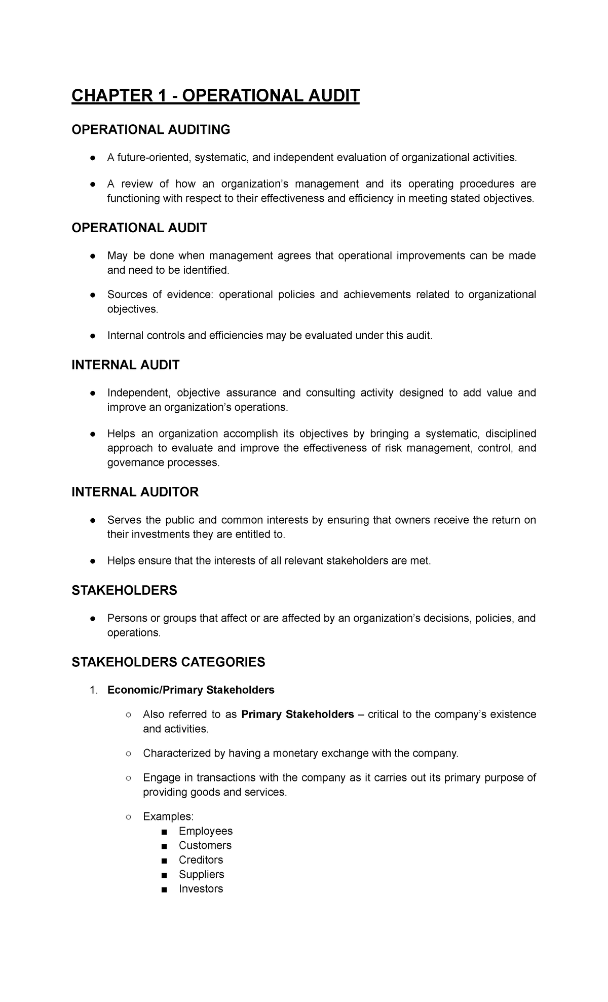 Operational Audit - Prelim Reviewer Summary and Key Concepts - Studocu
