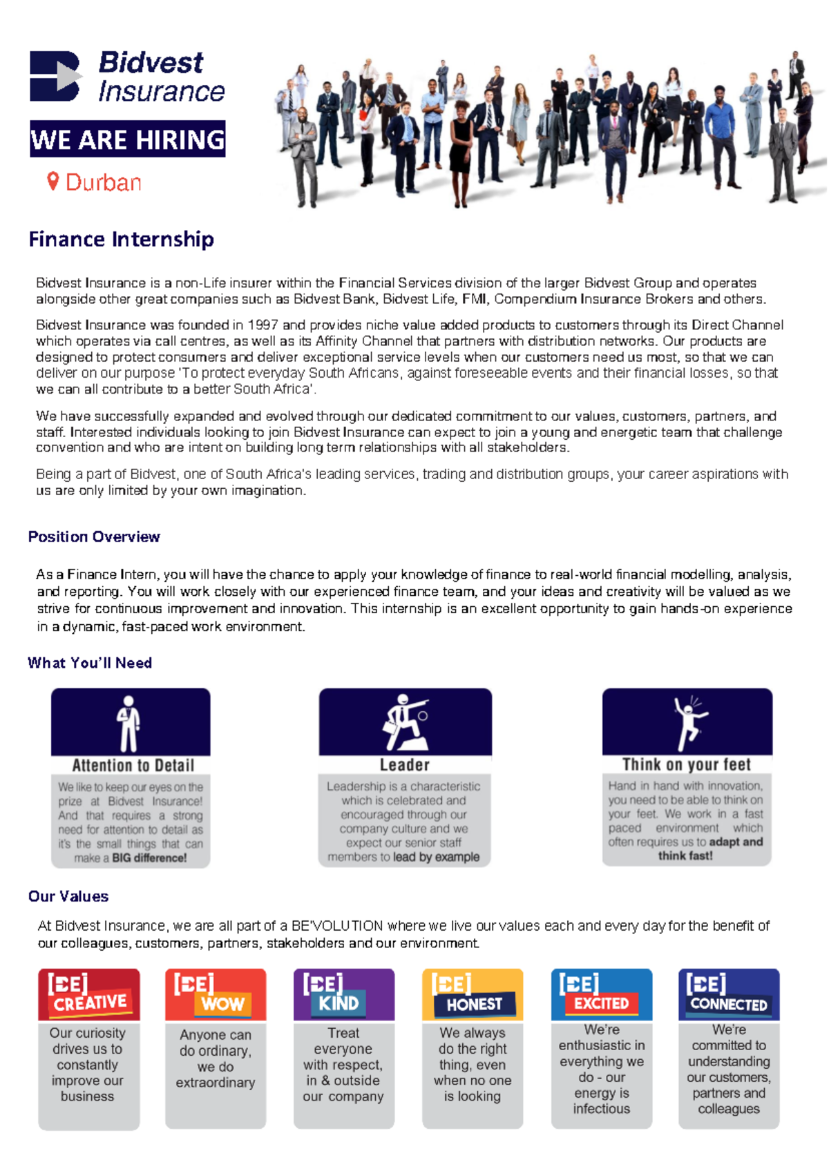 Finance Internship Opportunity at Bidvest Insurance - Durban - Studocu