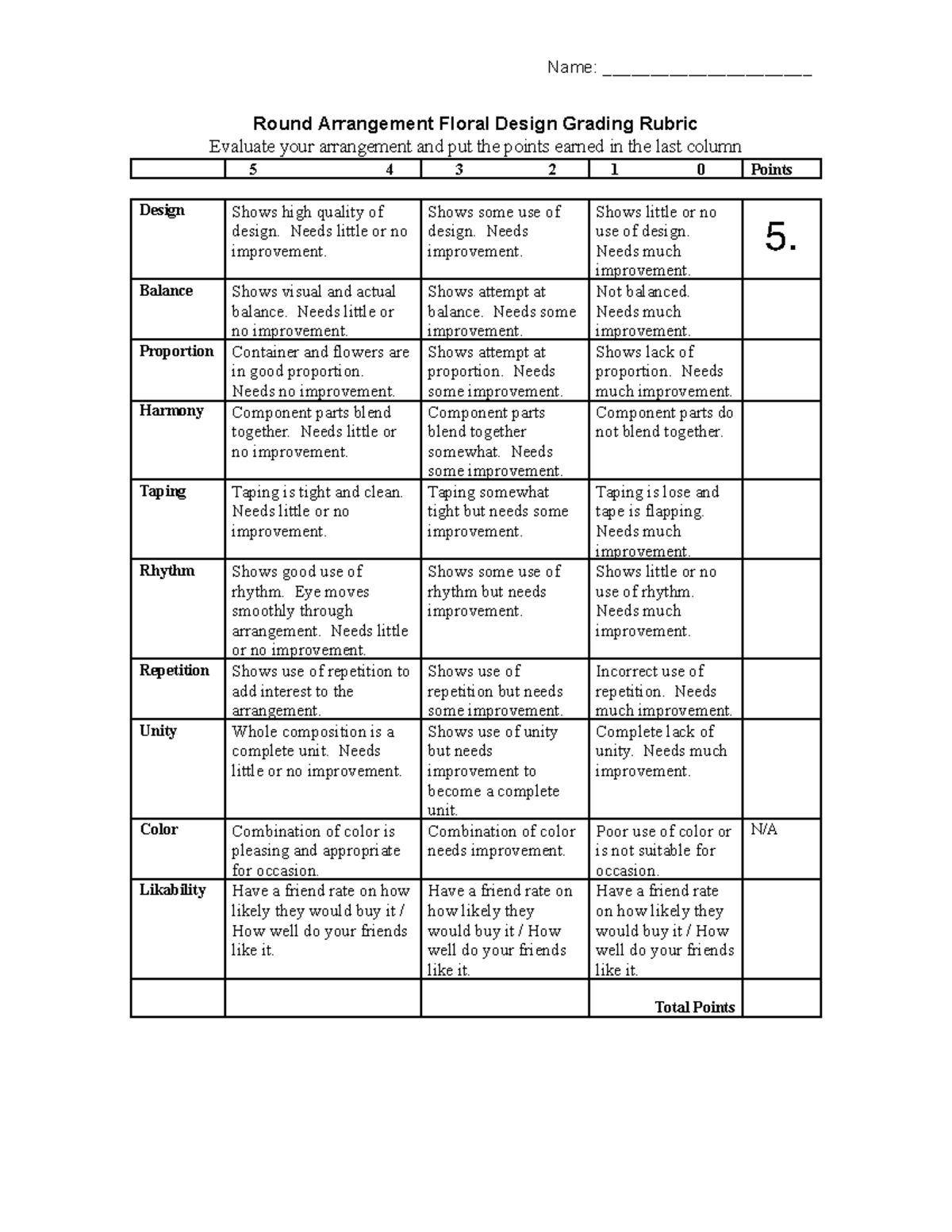 Edited - Round Arrangement Lab - Name: ______________________ Round ...