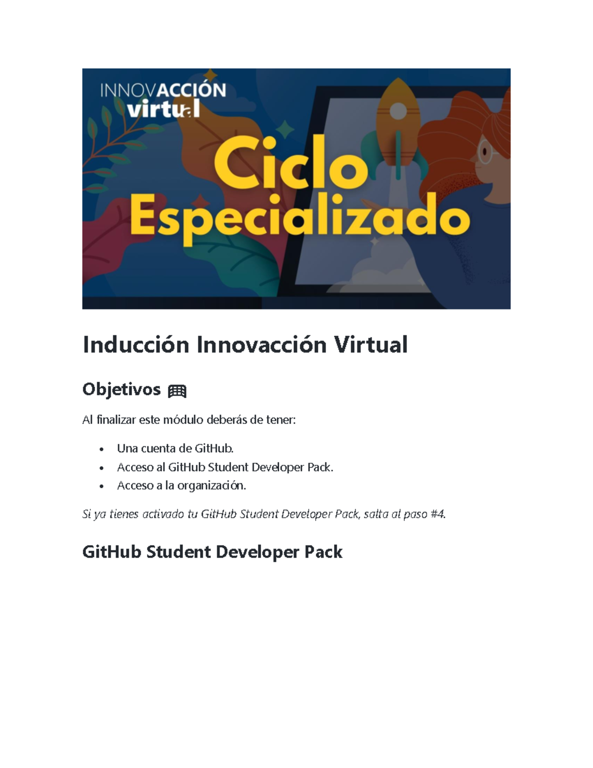 Github SDP - Inducción Innovacción Virtual Objetivos 🩅 Al finalizar este mÛdulo deber·s de tener ...