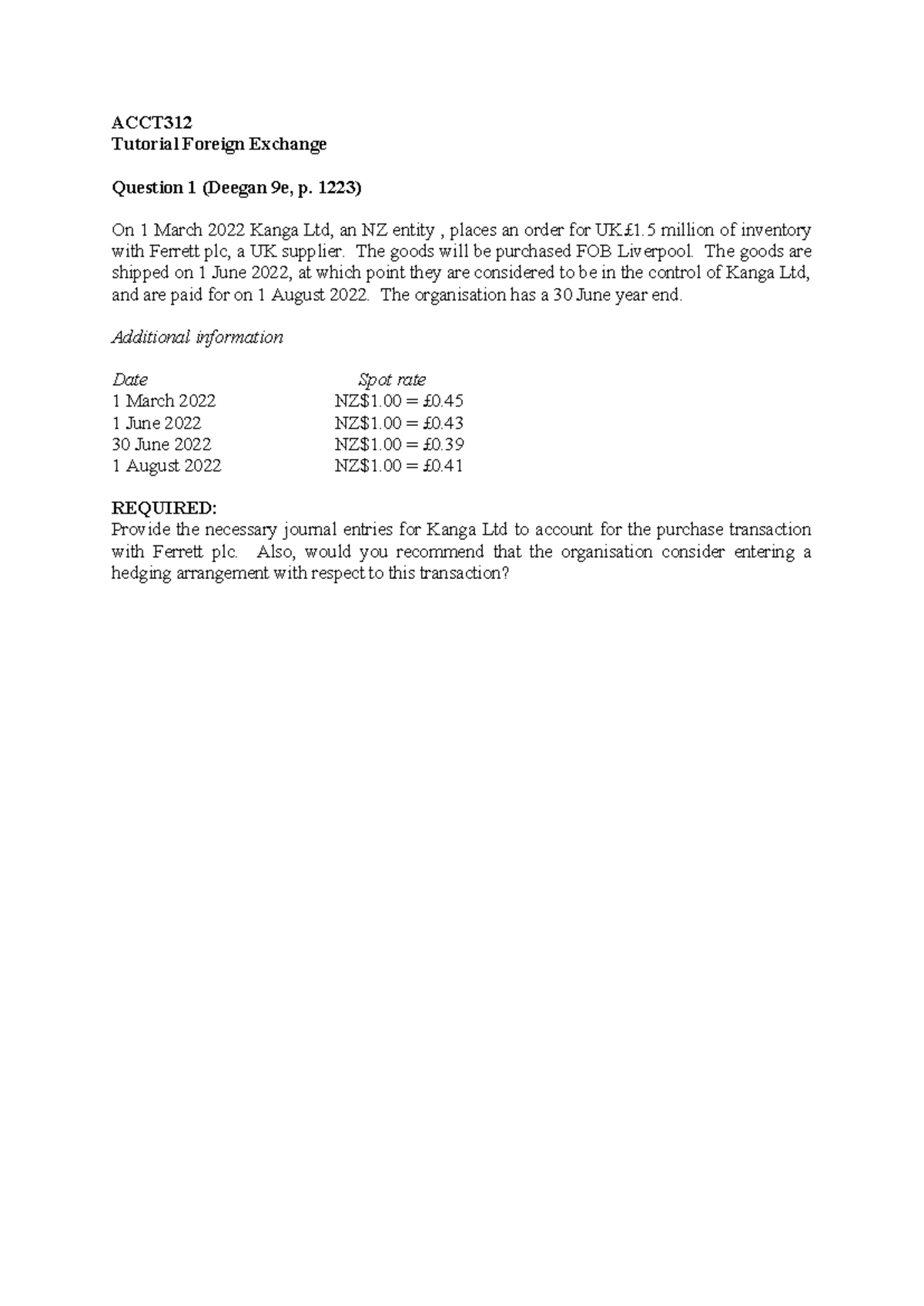 ACCT312 Tutorial: Foreign Exchange Journal Entries & Financial ...