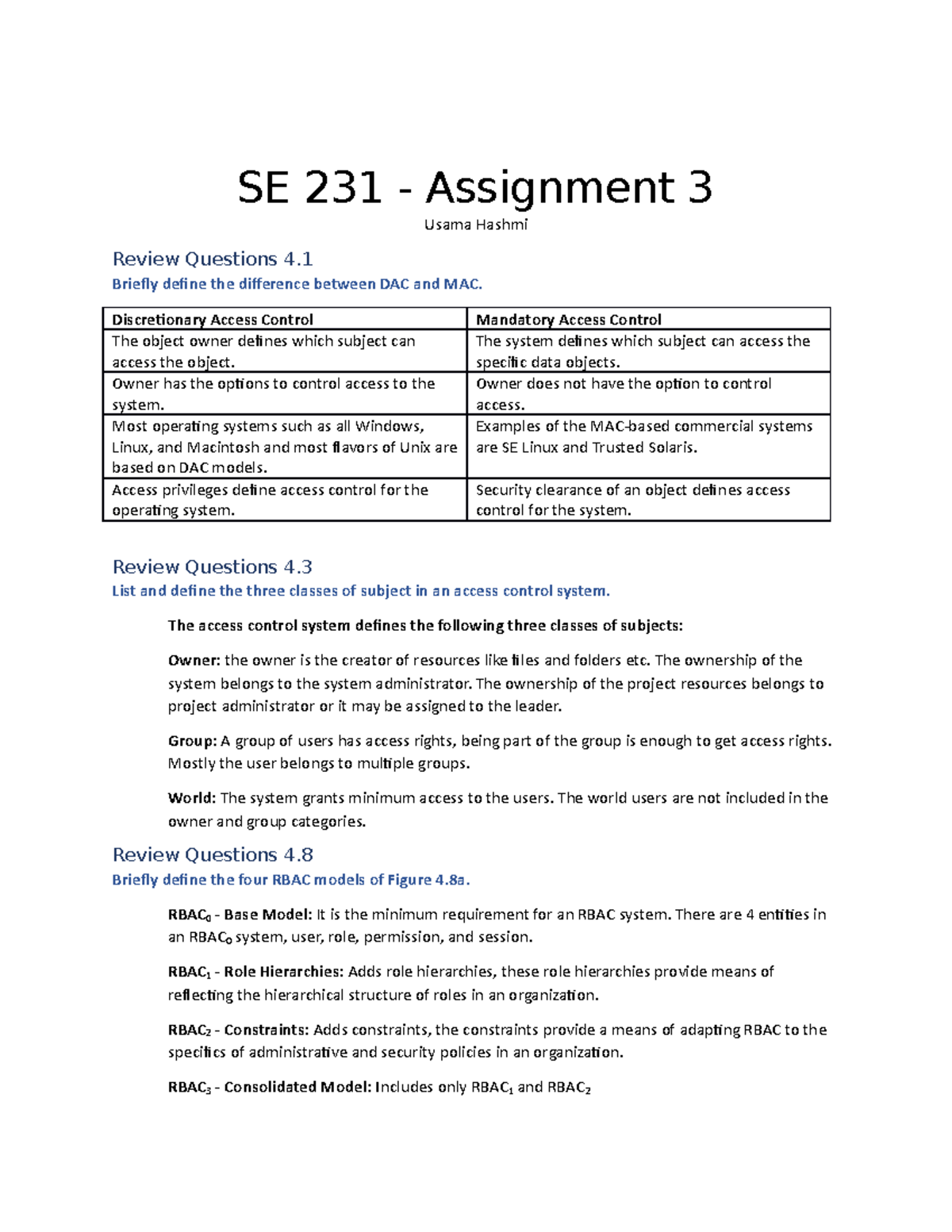 SE 231 Assignment 3 - SE 231 - Assignment 3 Usama Hashmi Review ...