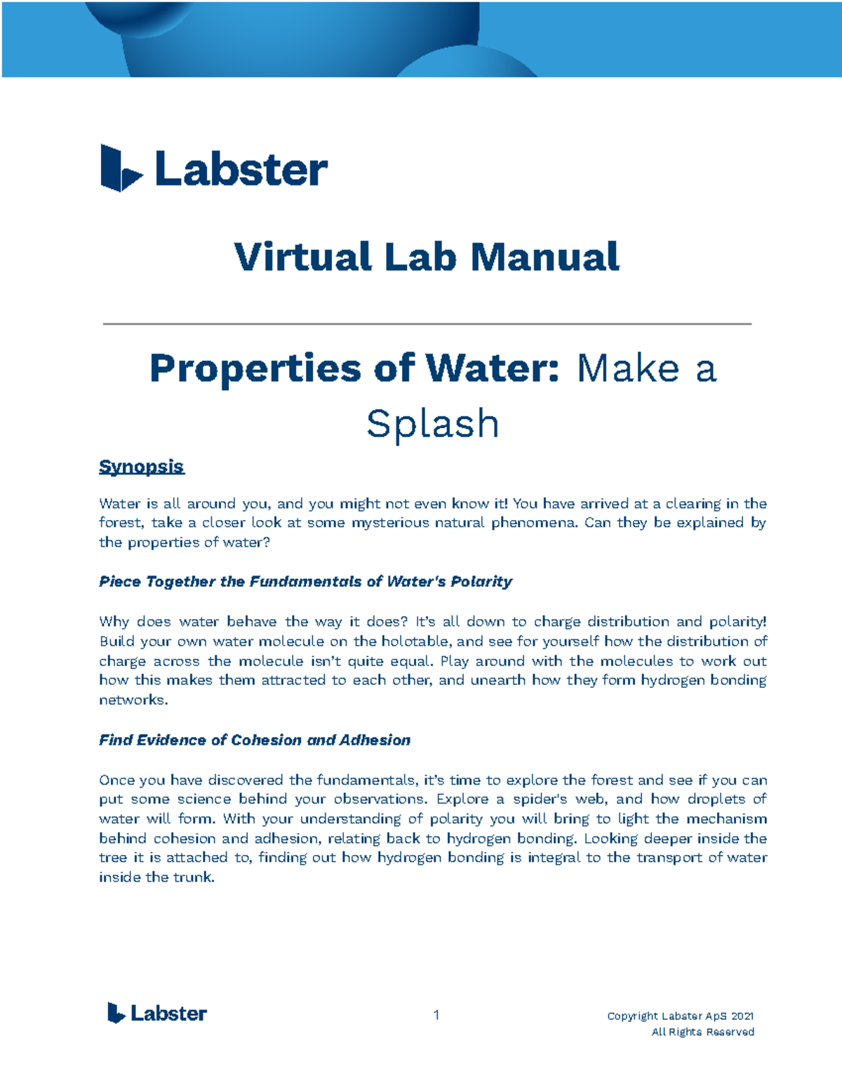 Lab Manual: Exploring Water's Unique Properties in Virtual Lab - Studocu