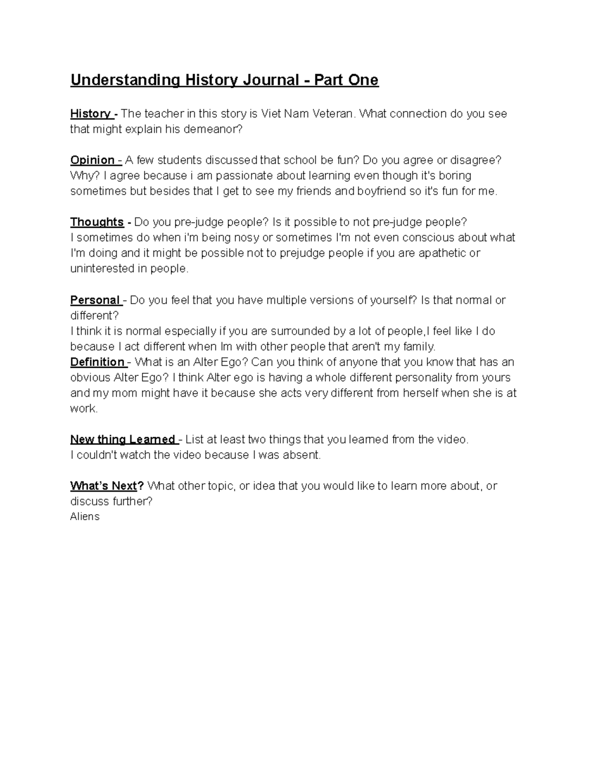 History Journal - Vol - these are just notes - Understanding History ...