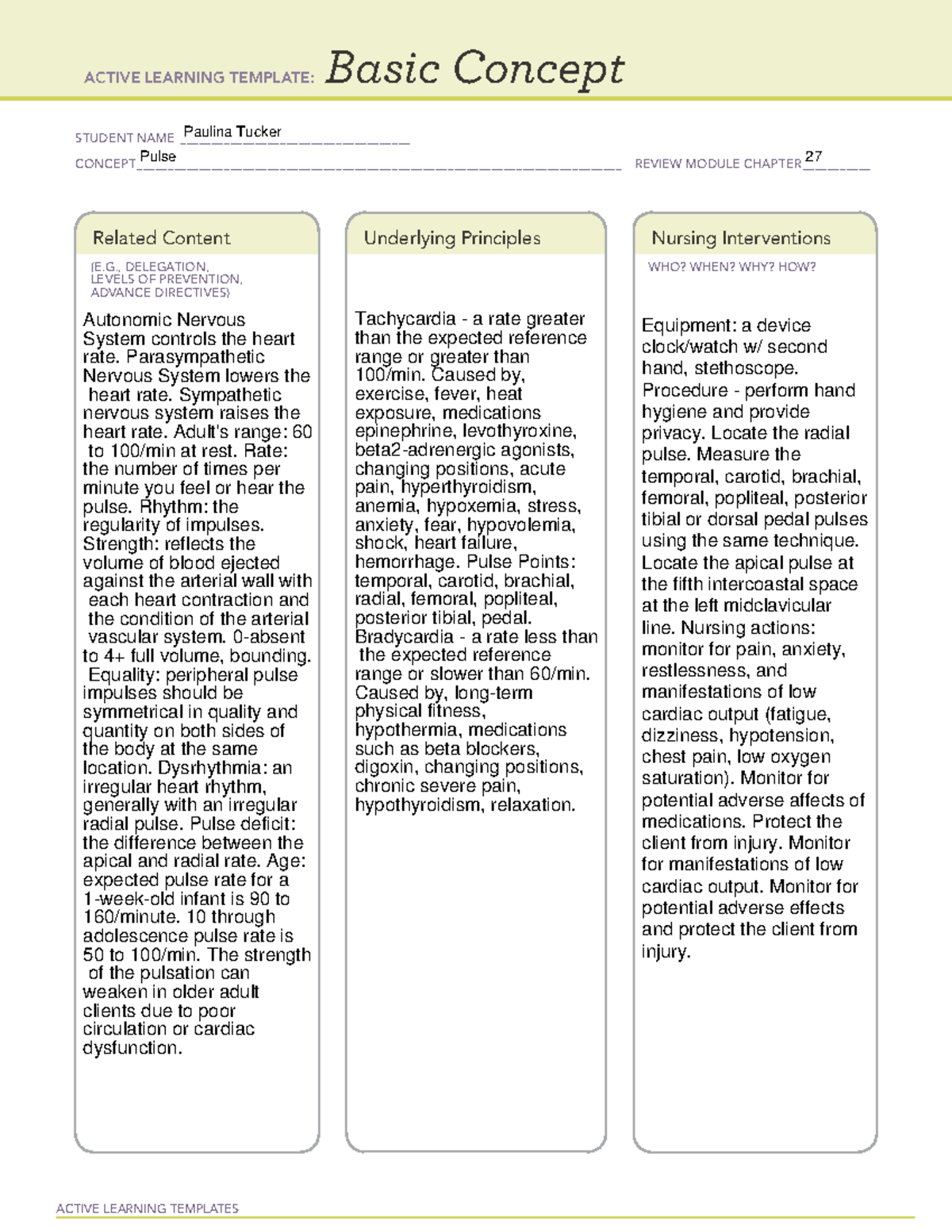 ACTIVE LEARNING TEMPLATE: Vital Signs Pulse Review for Nursing Students ...