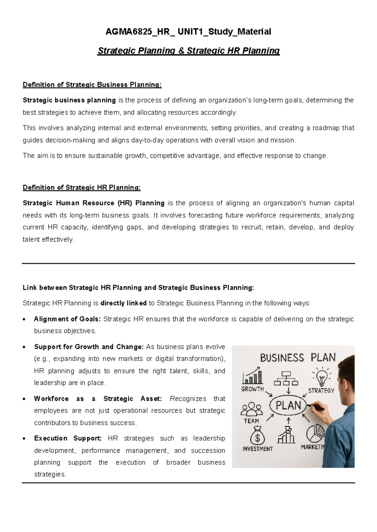 AGMA6825 HR UNIT1 Study Material: Strategic & HR Planning Insights ...