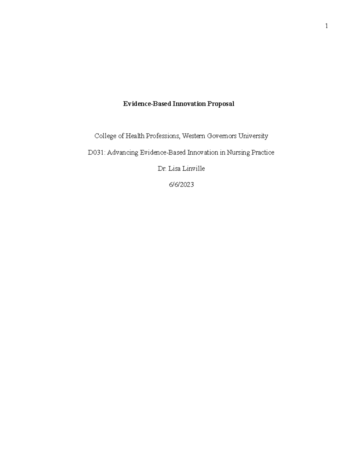 D031: Evidence-Based Innovation Proposal for Nursing Practice - Studocu