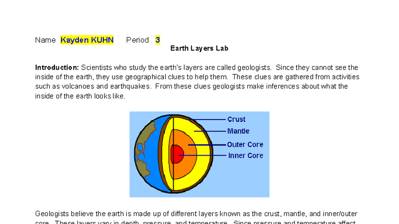 Copy of Day 67a Earth Layers Lab - Name Kayden KUHN Period 3 Earth ...