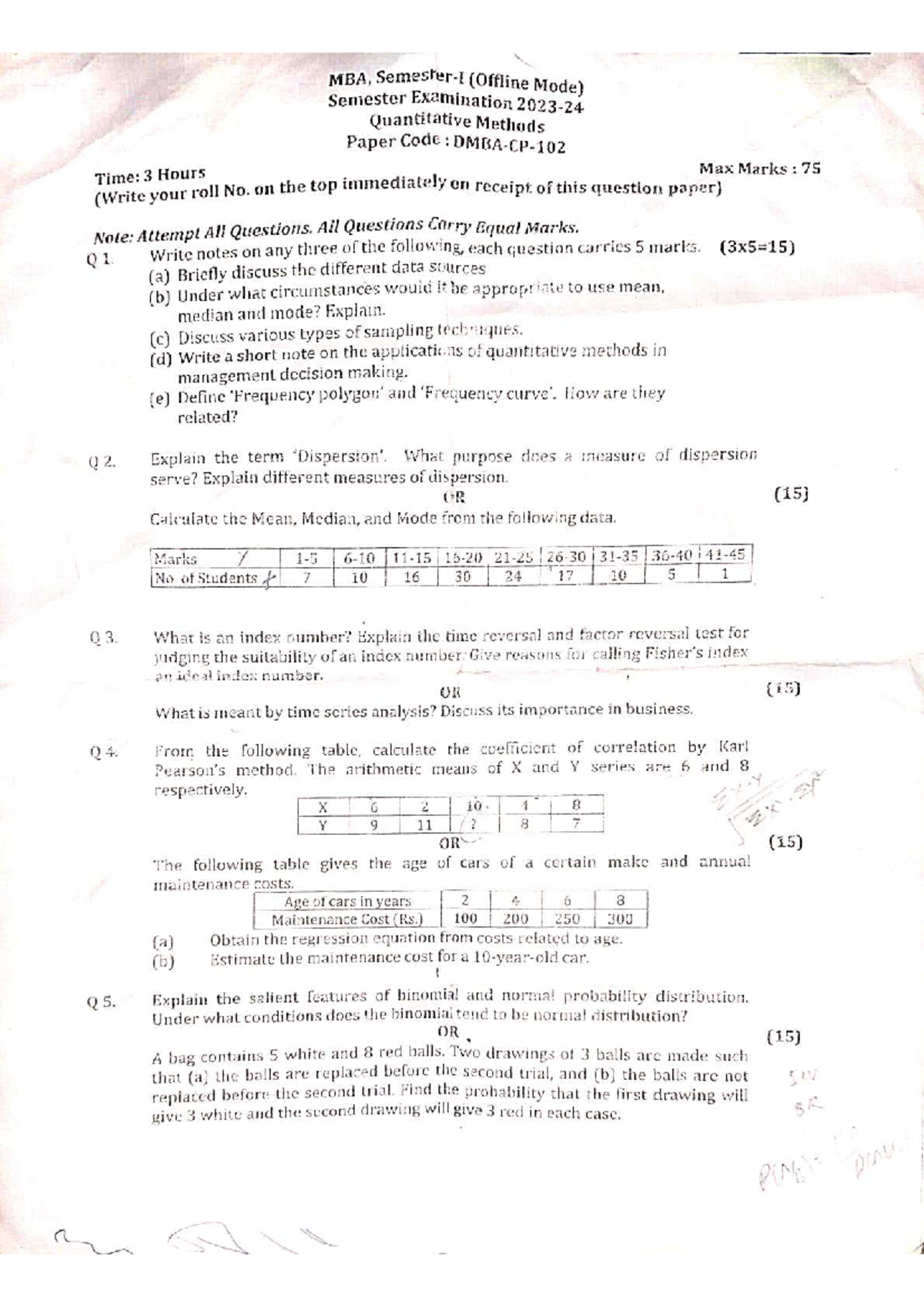 MBA 102: Lecture Notes on Quantitative Methods Exam Preparation - Studocu