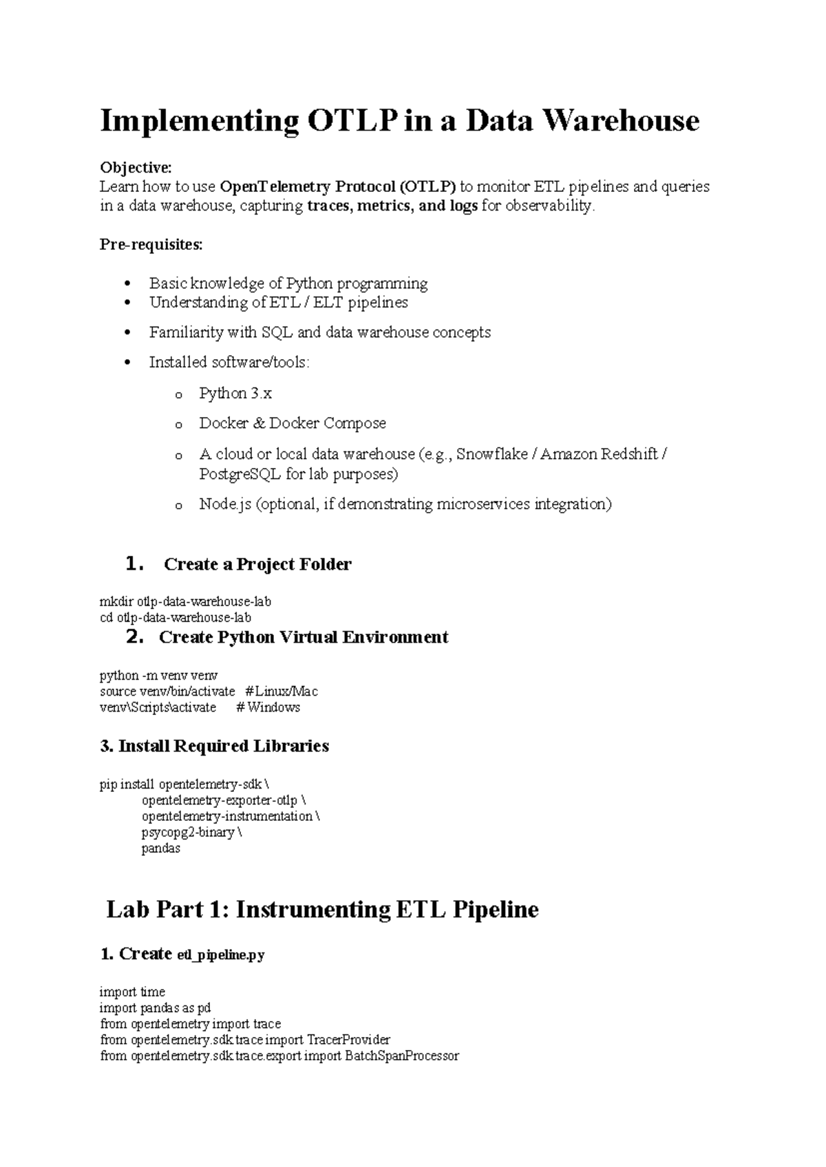 Implementing OTLP for ETL Monitoring in Data Warehouse - Studocu