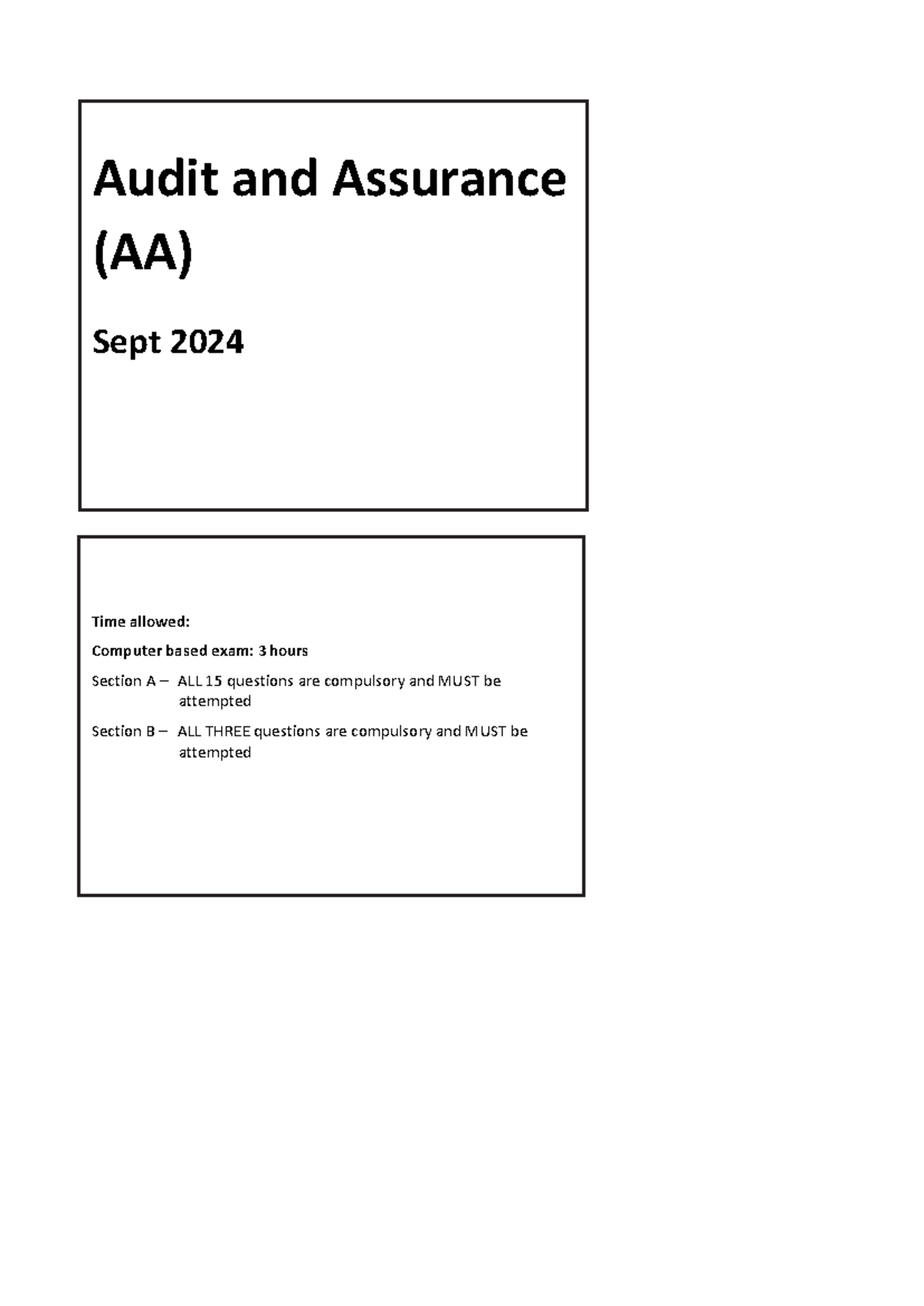 ACCA AA Mock Exam Update: Audit & Assurance Practice Questions - Studocu