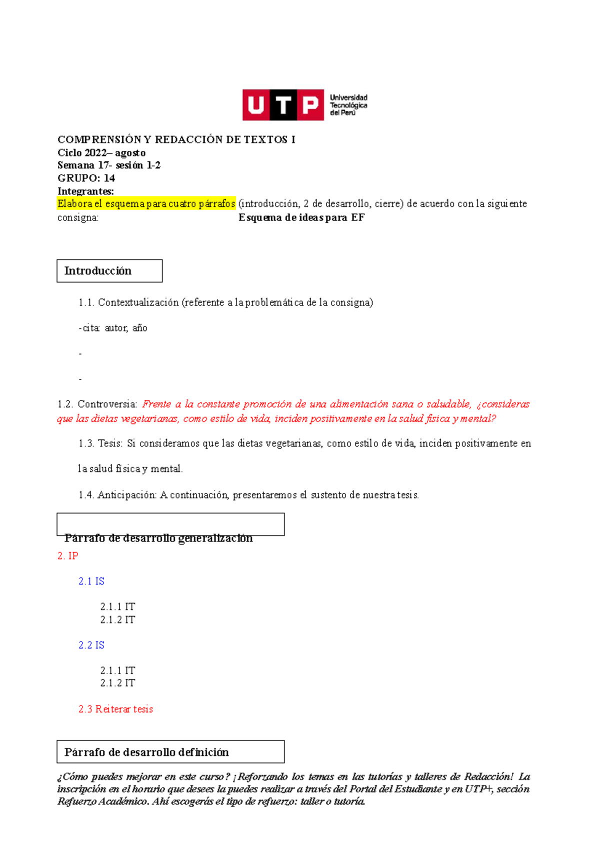 S17.s1-s2 Esquema para Examen Final de Comprensión y Redacción - Studocu