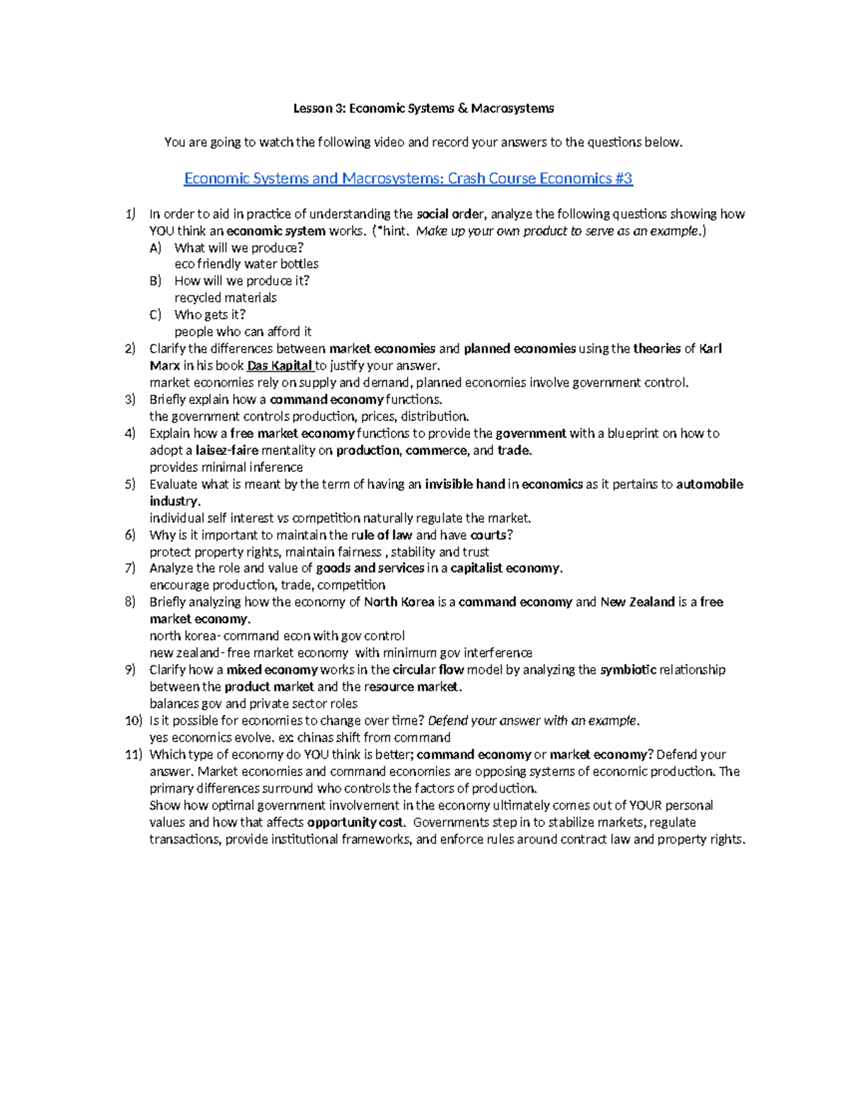 Economic Systems & Macrosystems - Crash Course Econ #3-1 Lesson 3 - Studocu