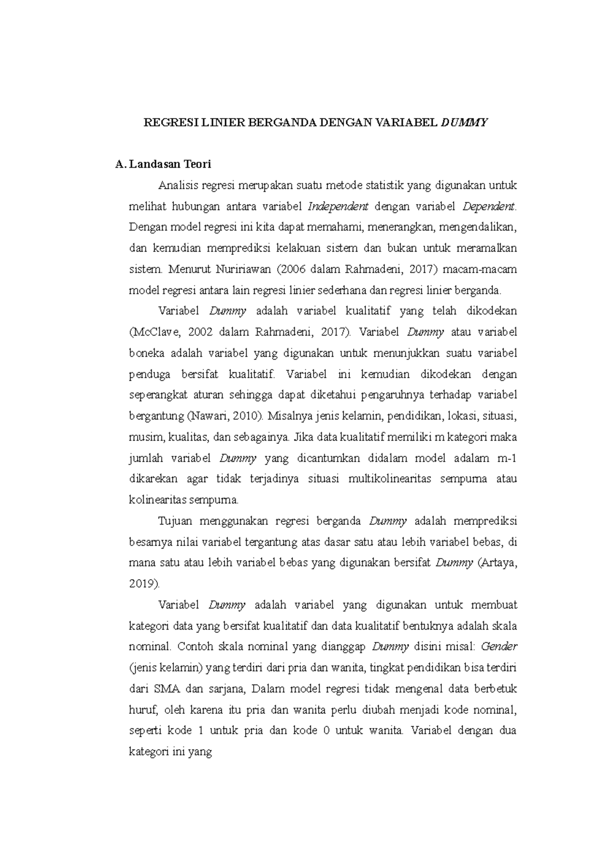 Analisis Regresi Linier Berganda dengan Variabel Dummy: Teori dan ...