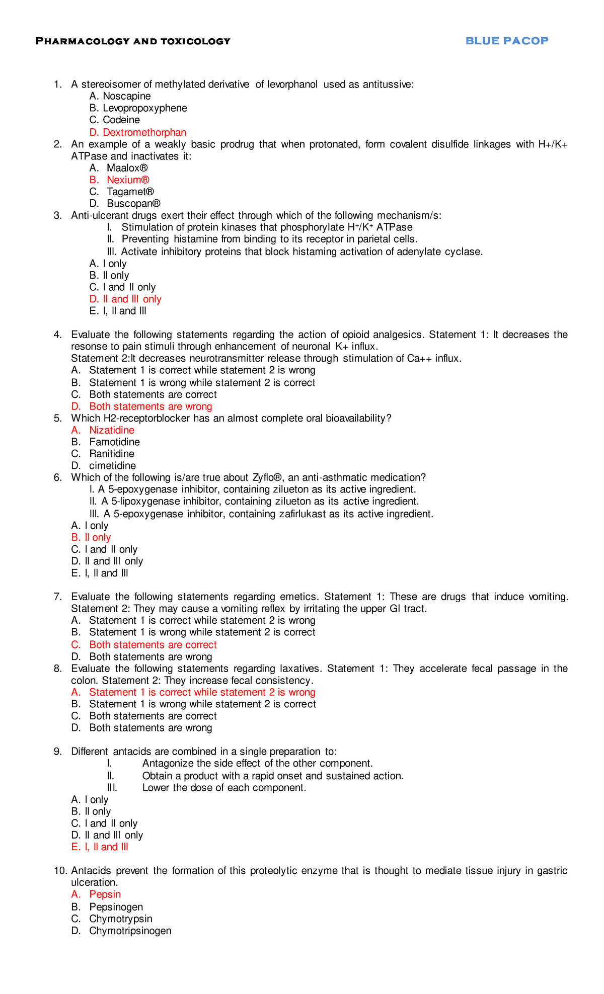 Pharmacology - BLUE Pacop - Pharmacology and toxicology BLUE PACOP A ...