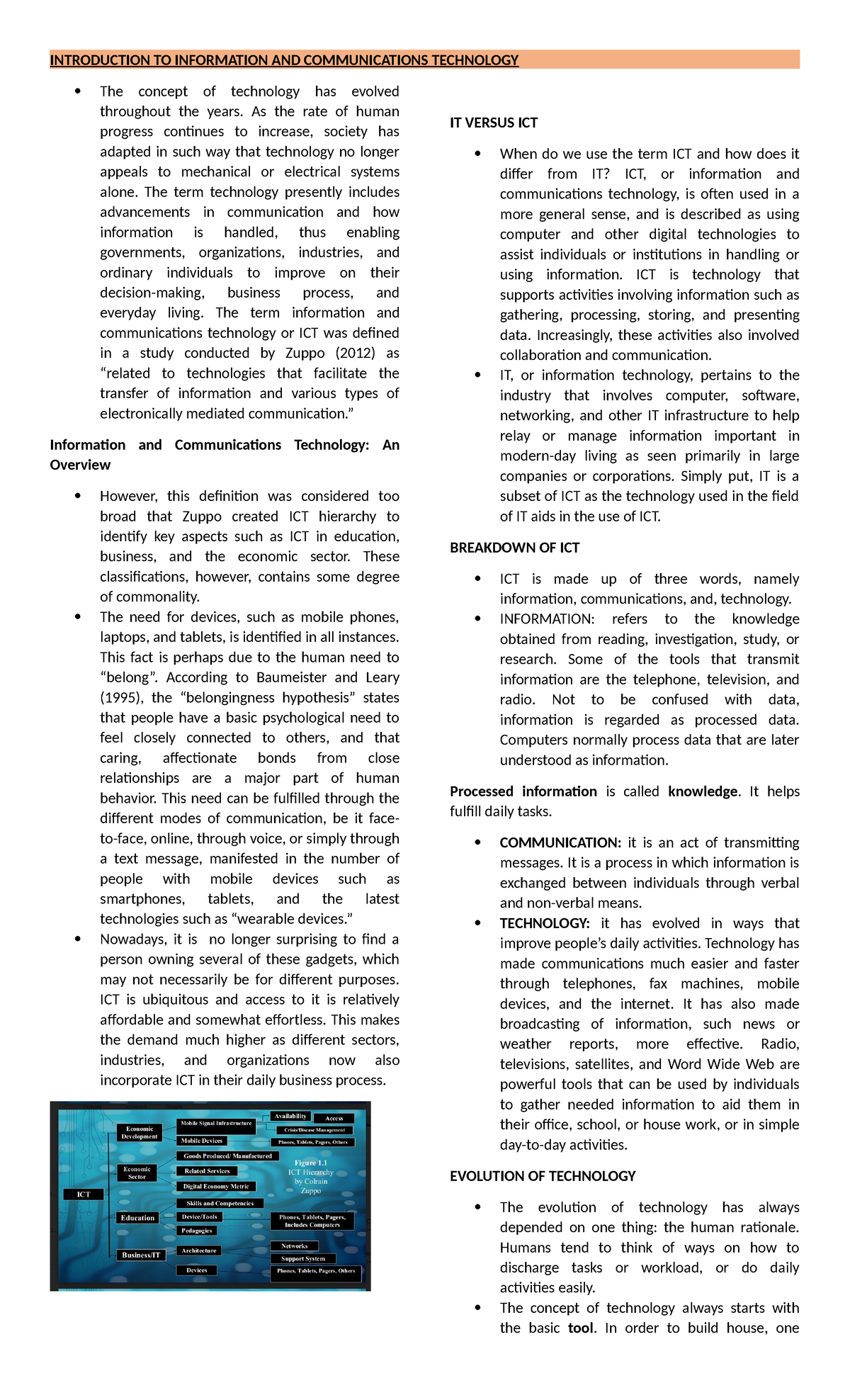 IT ERA Intro TO CHAP 3 - INTRODUCTION TO INFORMATION AND COMMUNICATIONS TECHNOLOGY The concept ...