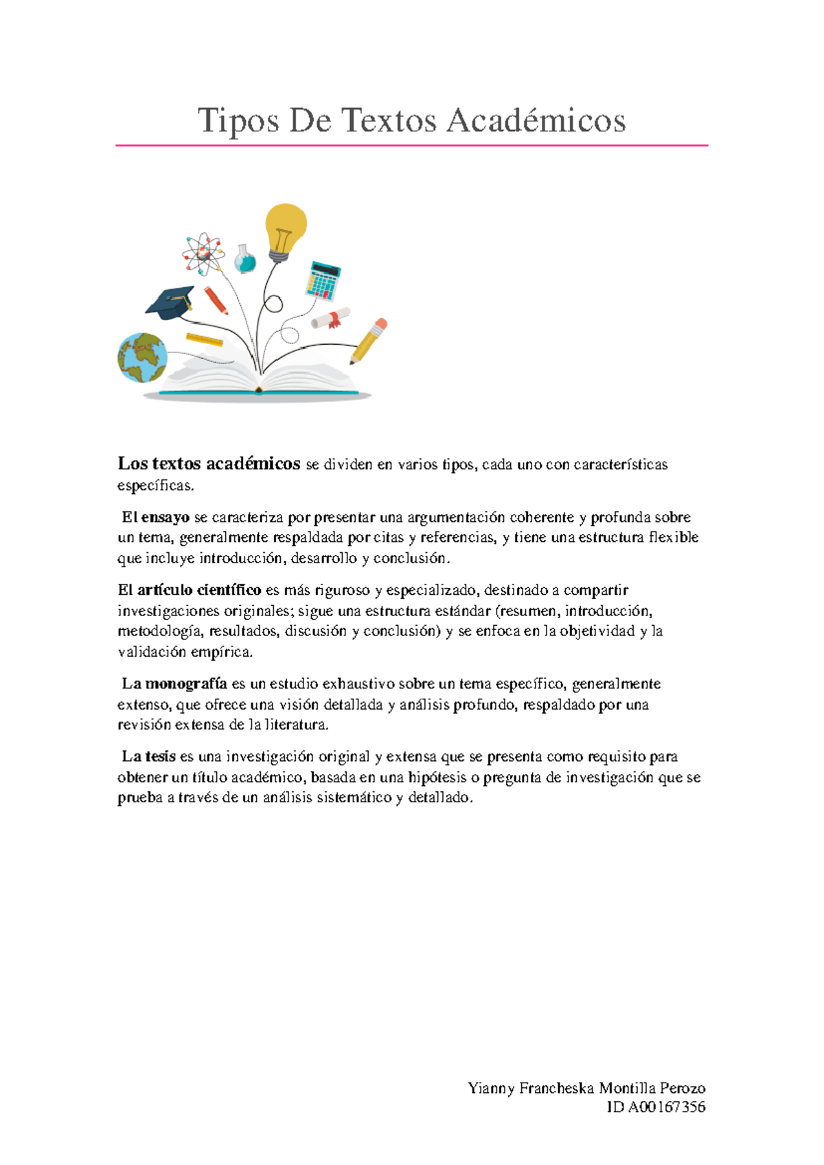 Unidad 2. Actividad 1. Tipos de Trabajos Académicos y Textos - Studocu