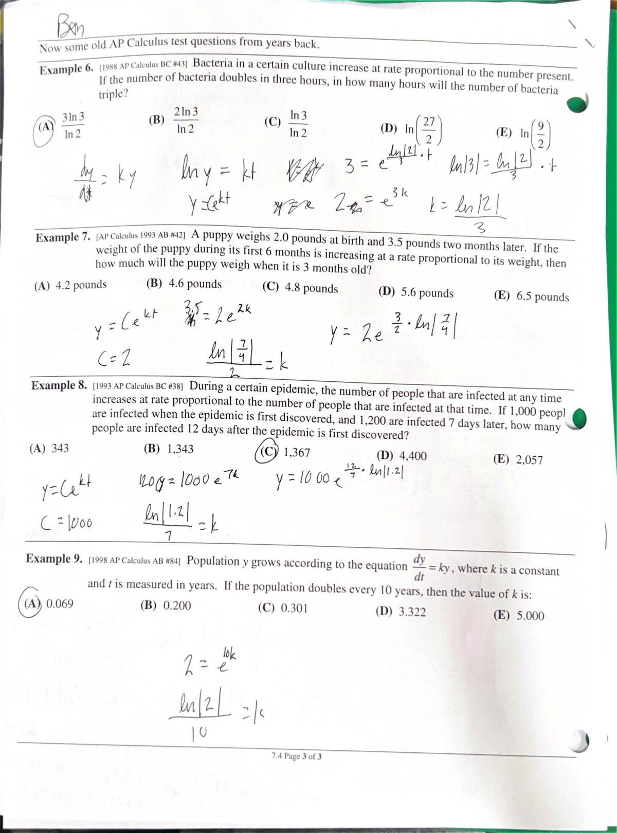 AP Calculus AB/BC: Exponential Growth Models & Test Questions - Studocu