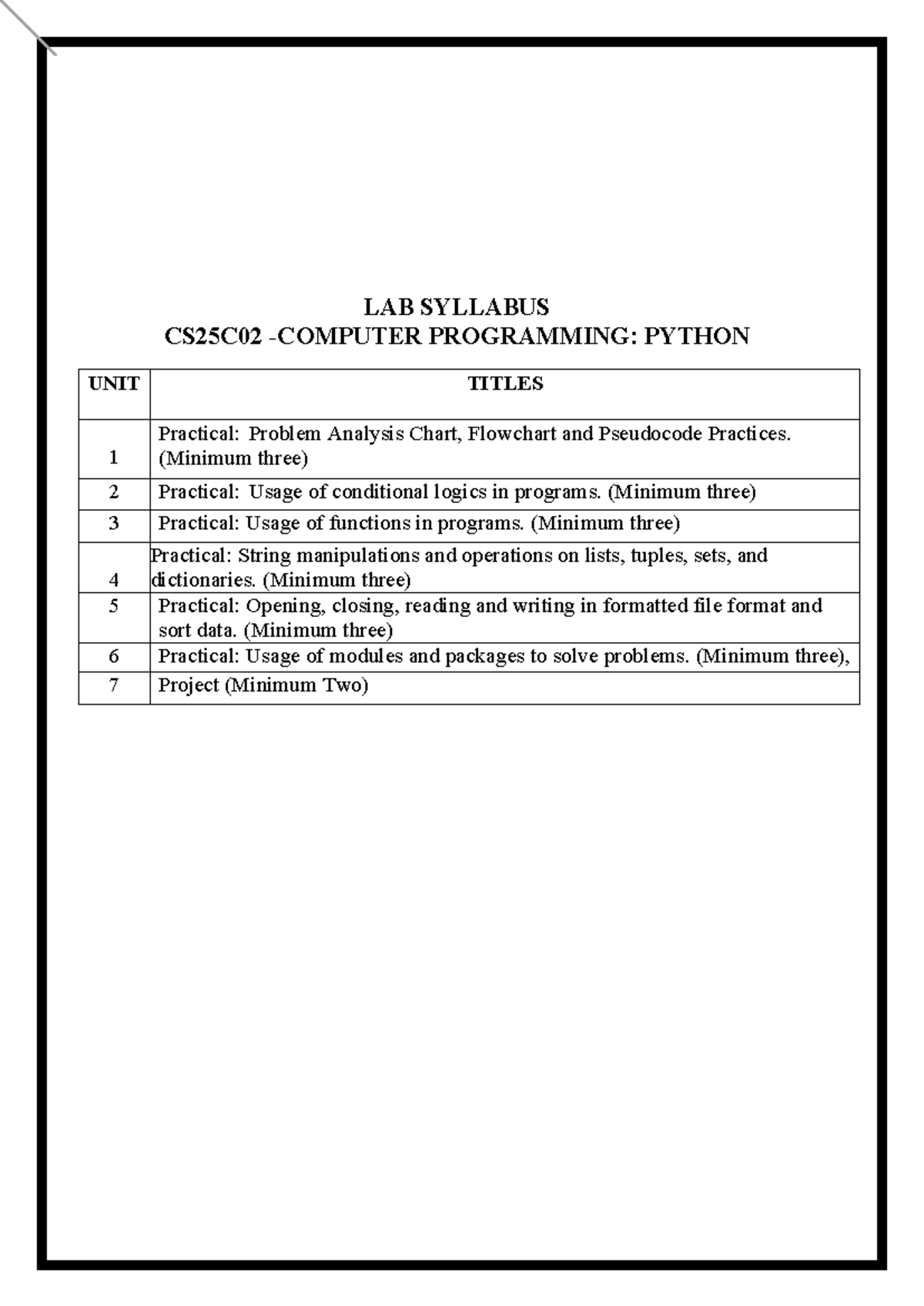 CS25C02 LAB Manual: Python Programming Practices and Projects - Studocu