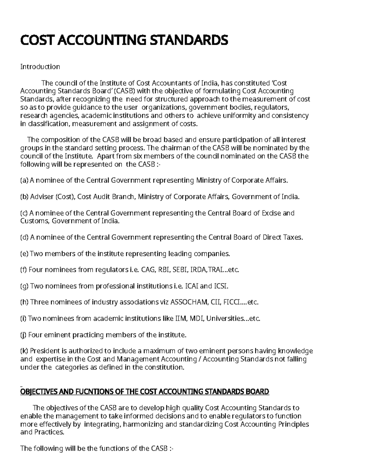 Cost Accounting Standards: CASB Overview and Key Standards - Studocu