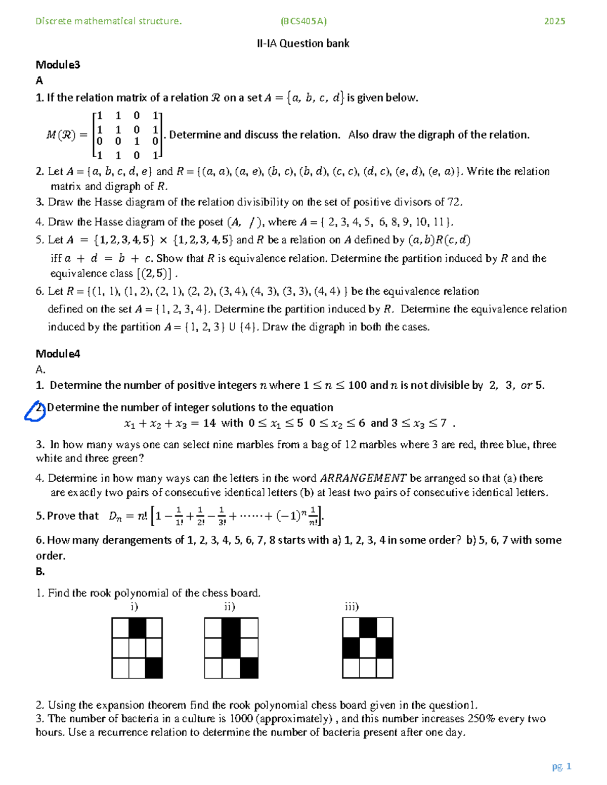 BCS405A Discrete Math Structure Question Bank - Modules 3 & 4 - Studocu