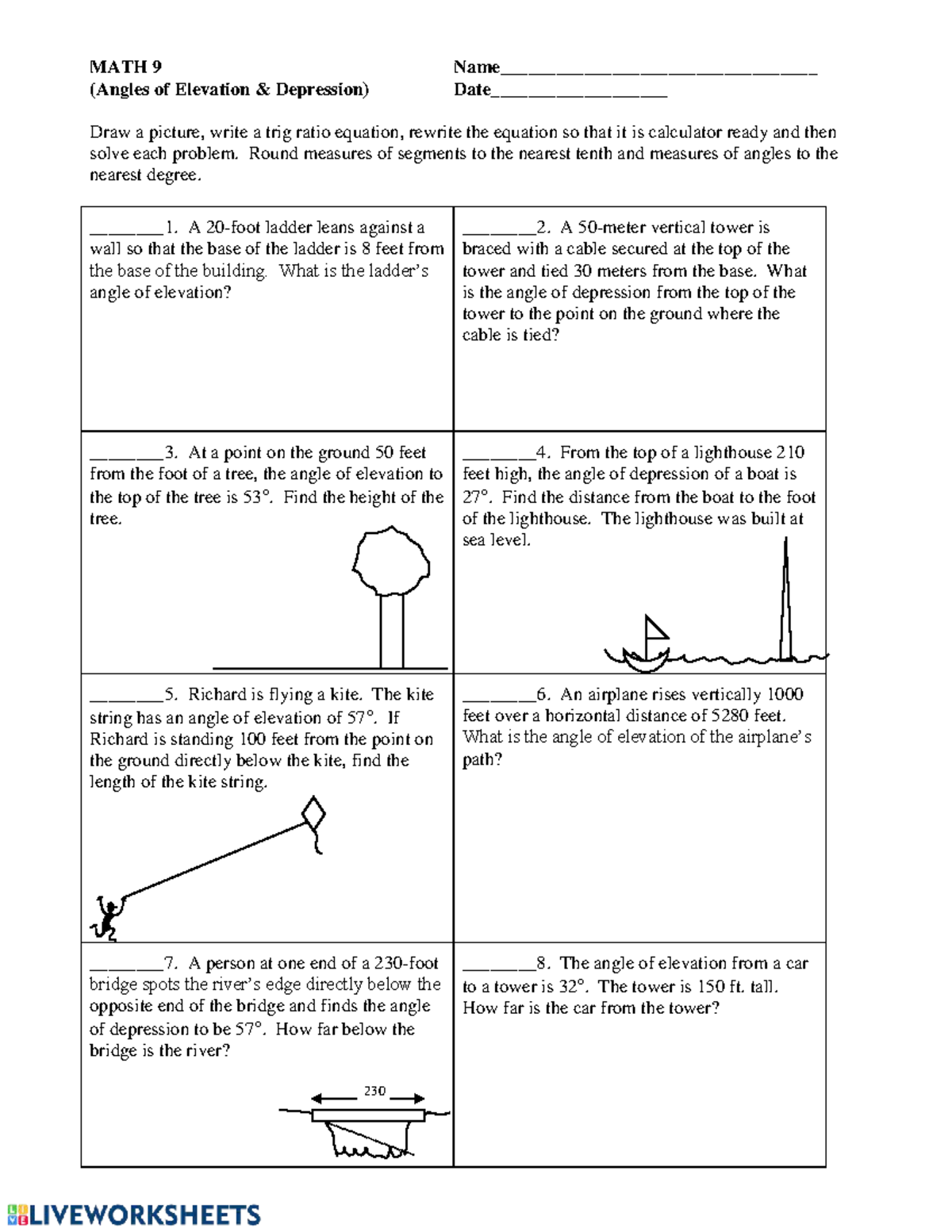 MATH 9 Angles of Elevation & Depression Assignment Solutions - Studocu