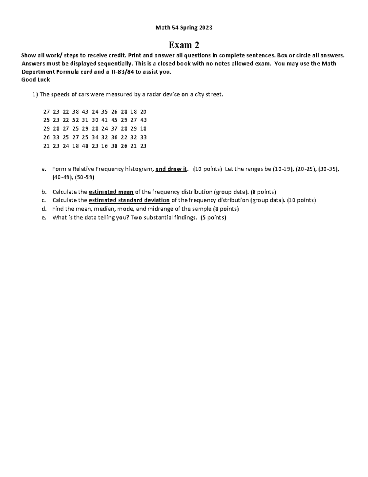 Math 54 Spring 2023 Exam 2 Review: Key Concepts & Solutions - Studocu