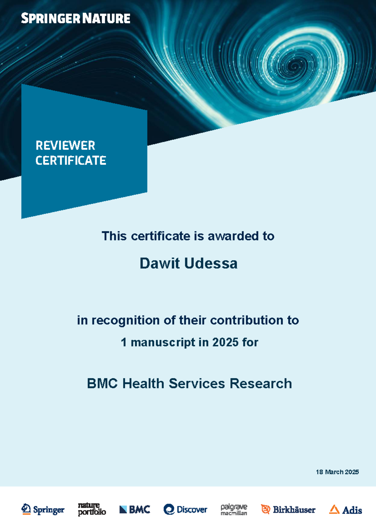 Reviewer Certificate BMC - Development Economics I - REVIEWER ...