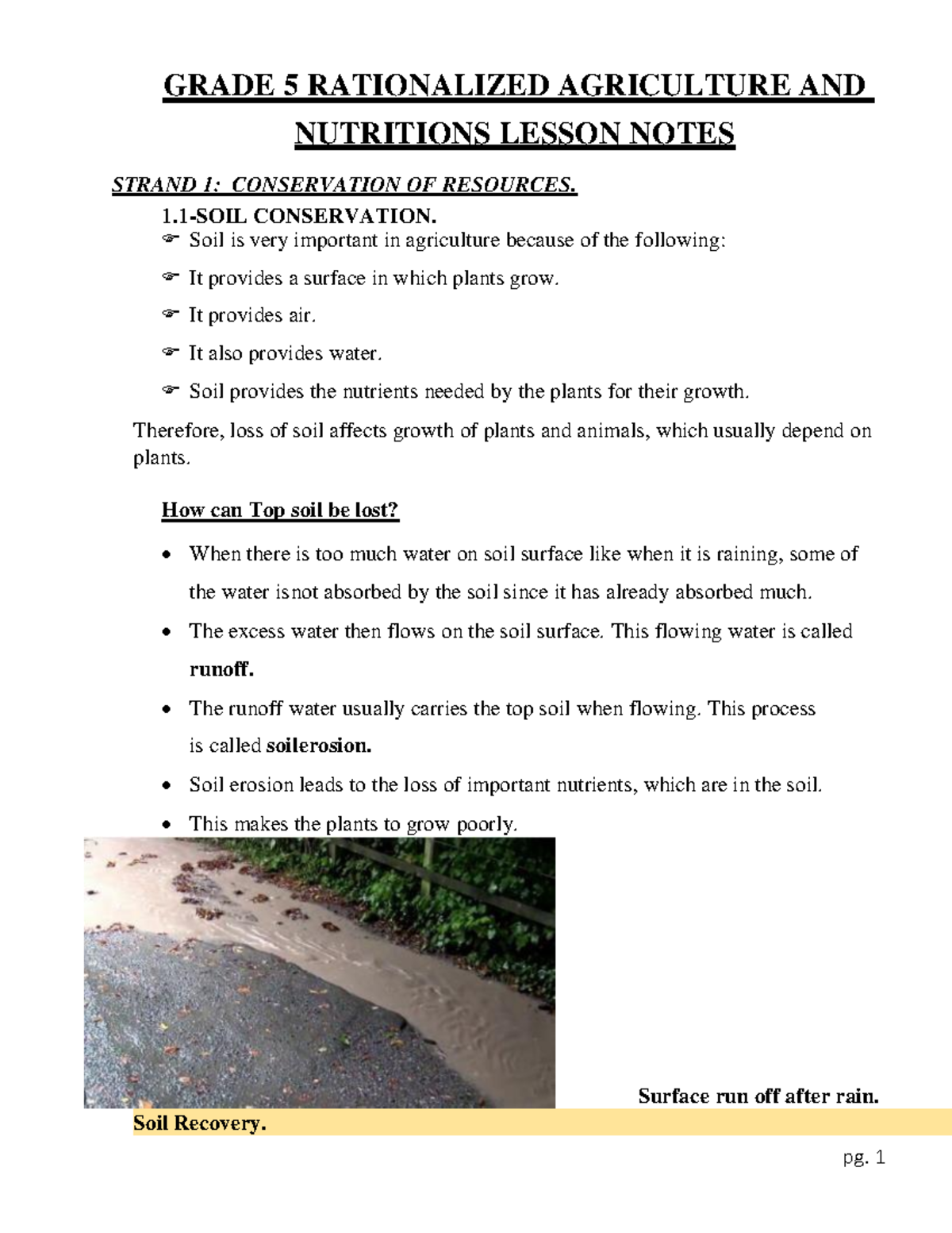 Grade 5 Agricultural & Nutritional Conservation Lesson Notes - Studocu