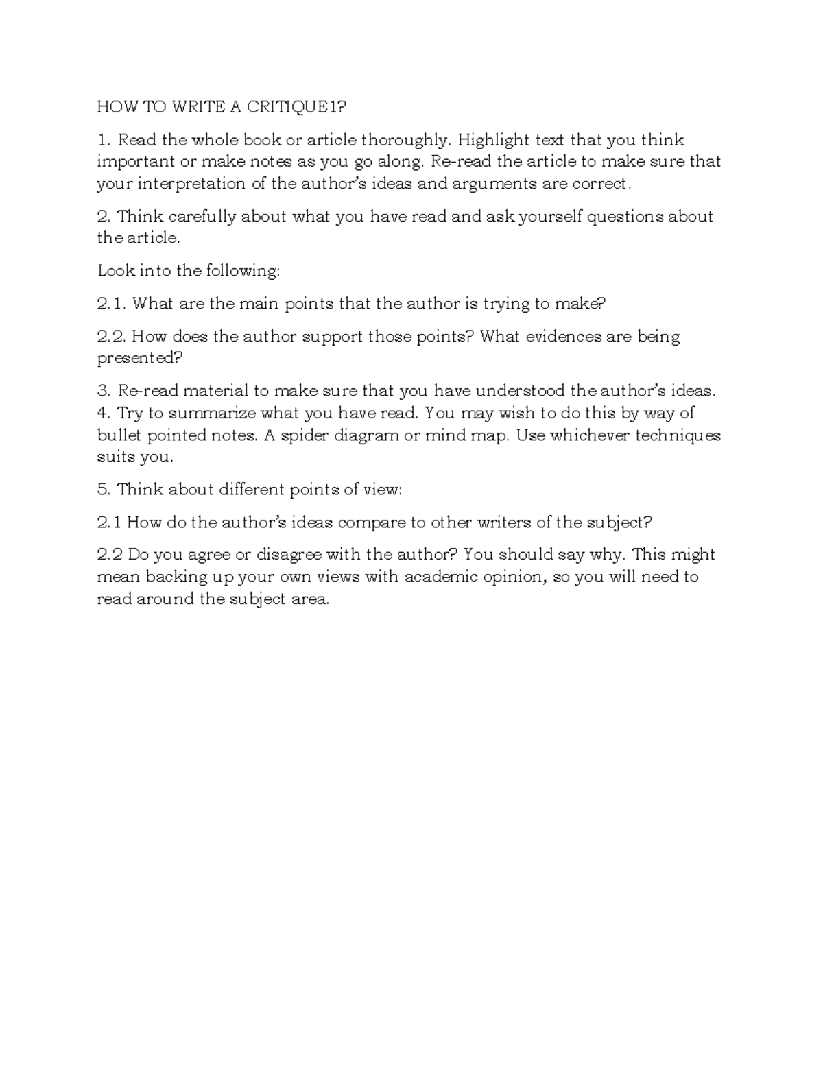 HOW TO WRITE A CRITIQUE: A Step-by-Step Guide - Studocu