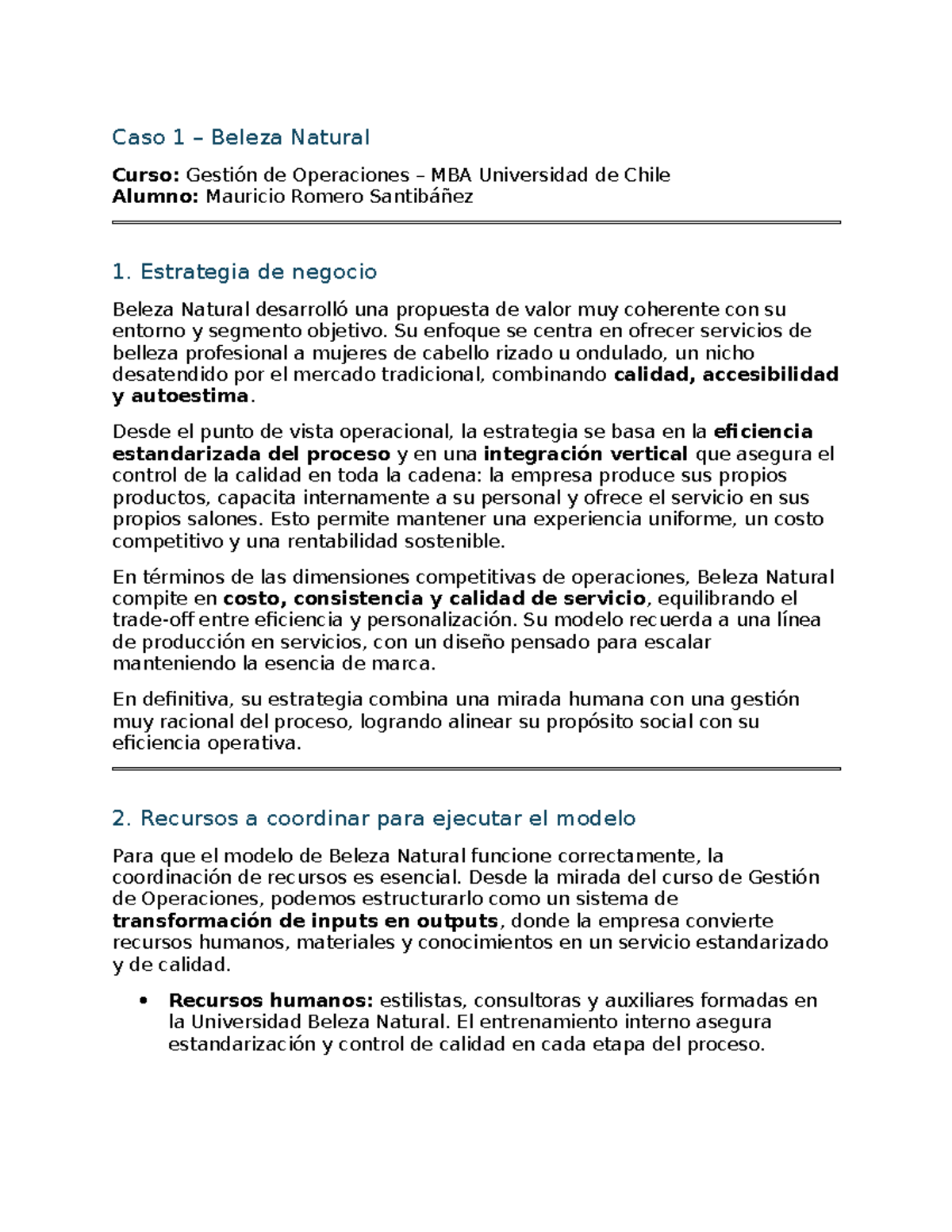 Caso 1: Estrategia y Operaciones de Beleza Natural - MBA - Studocu