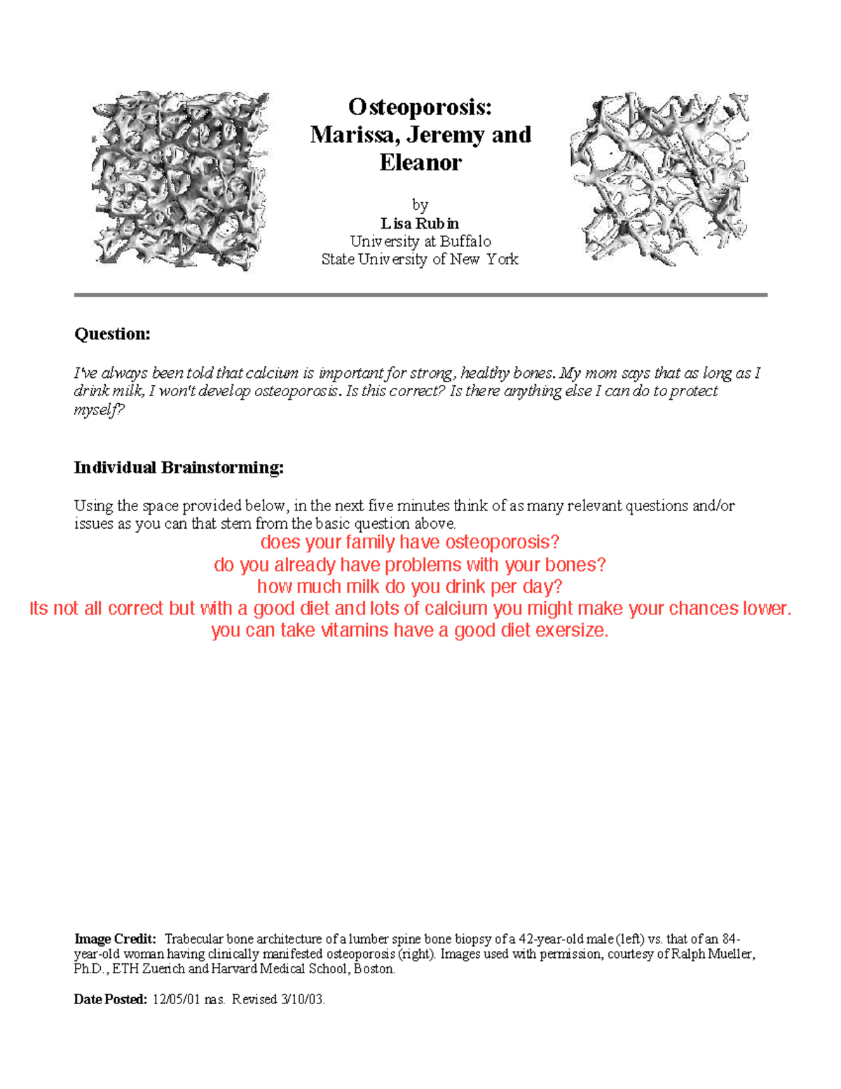 Osteoporosis: Understanding Risks and Treatments - Group Assignments ...